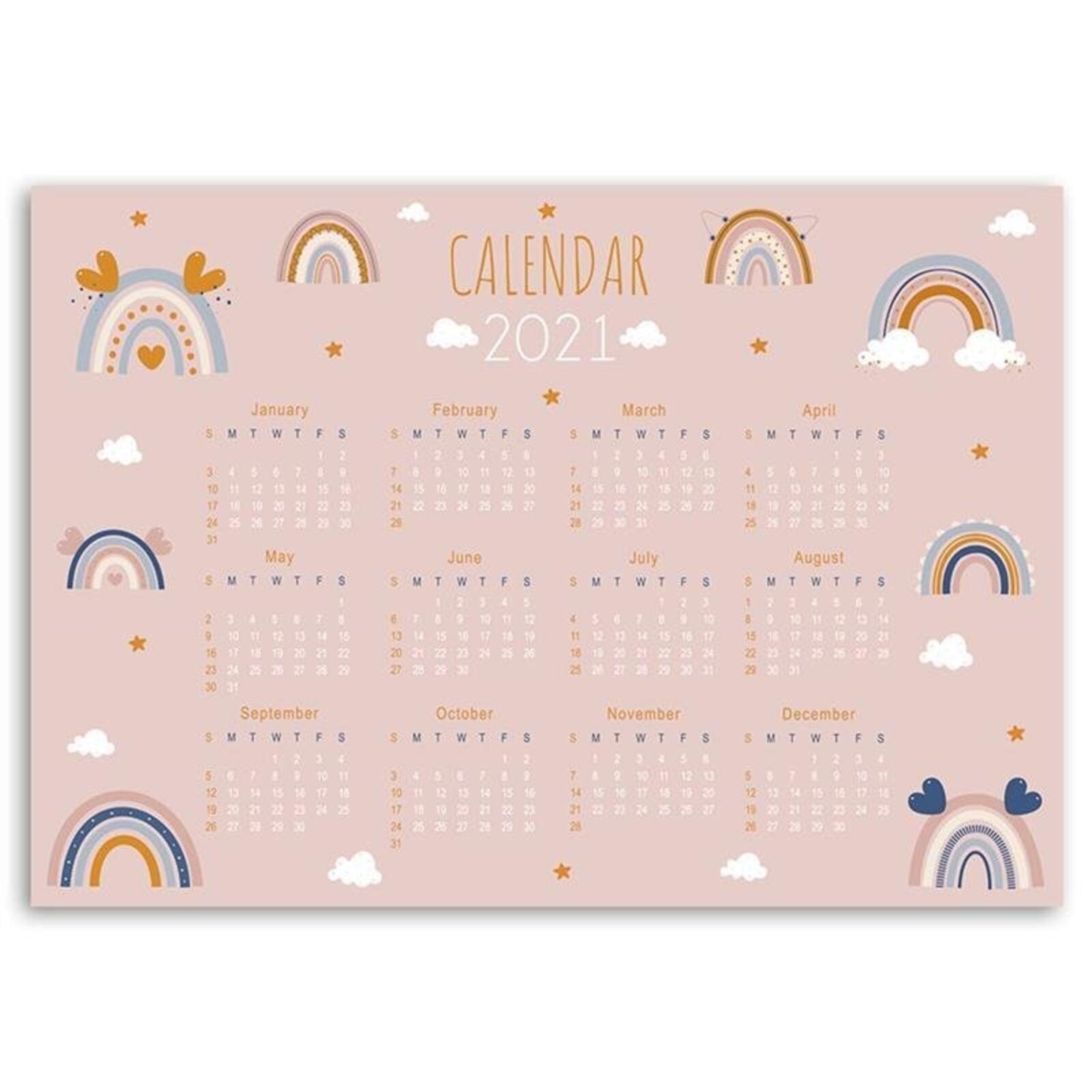 Tableau calendrier pour les enfants pour l'année 2021 - 40 x 50 cm ...