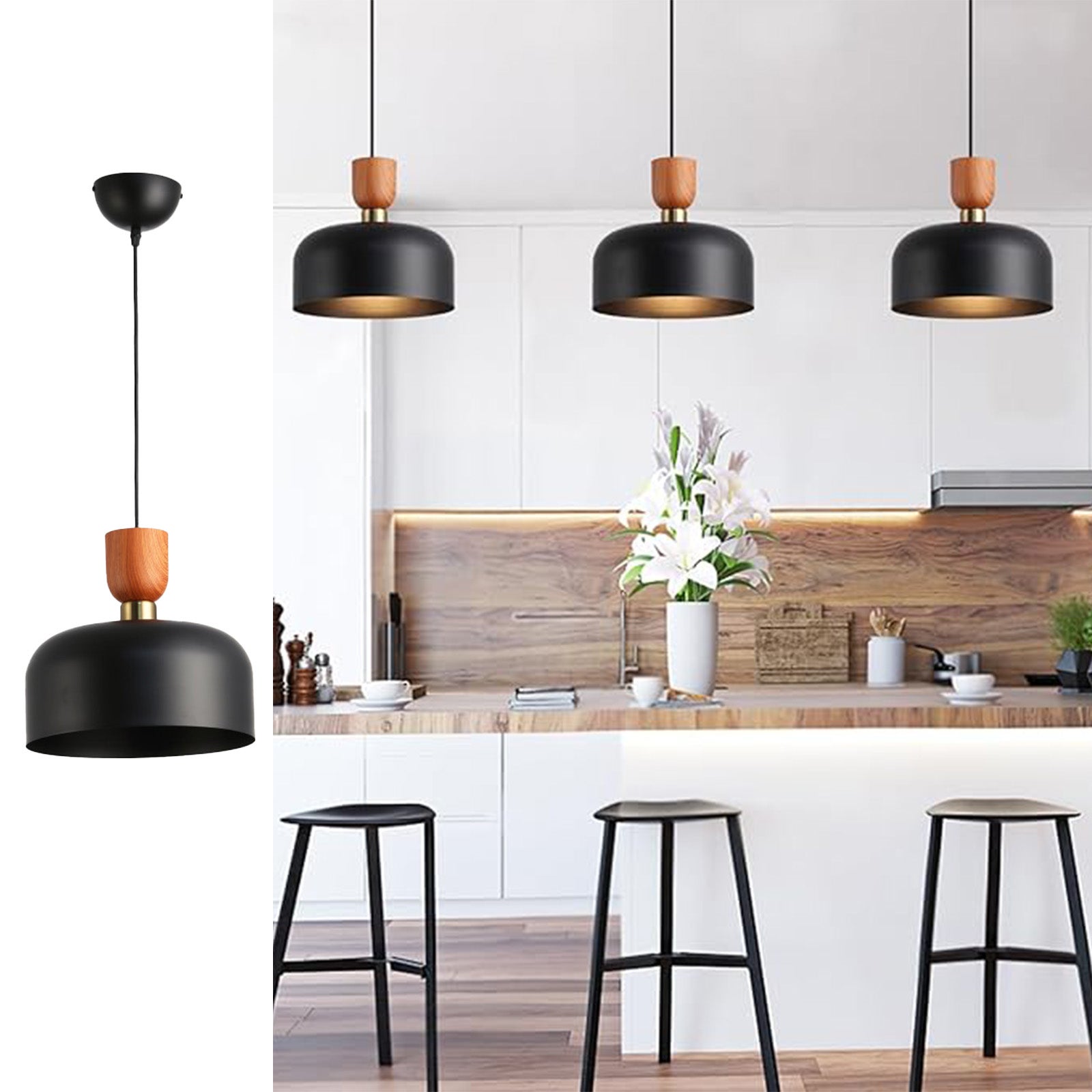 Lámparas colgantes modernas de 30cm con pantalla de efecto madera y ...