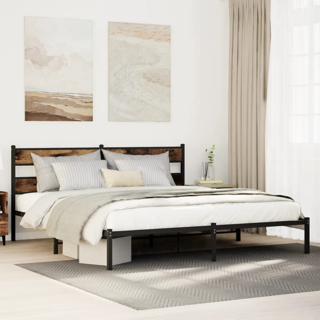 Cadre de lit en métal sans matelas chêne fumé 200x200 cm | Leroy Merlin