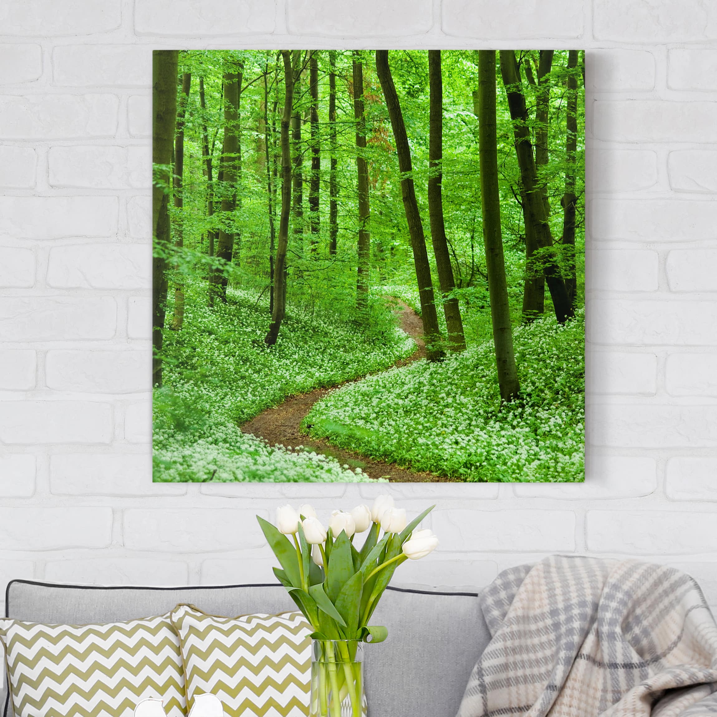 Impression sur toile - Chemin romantique en forêt 30 x 30 cm | Leroy Merlin