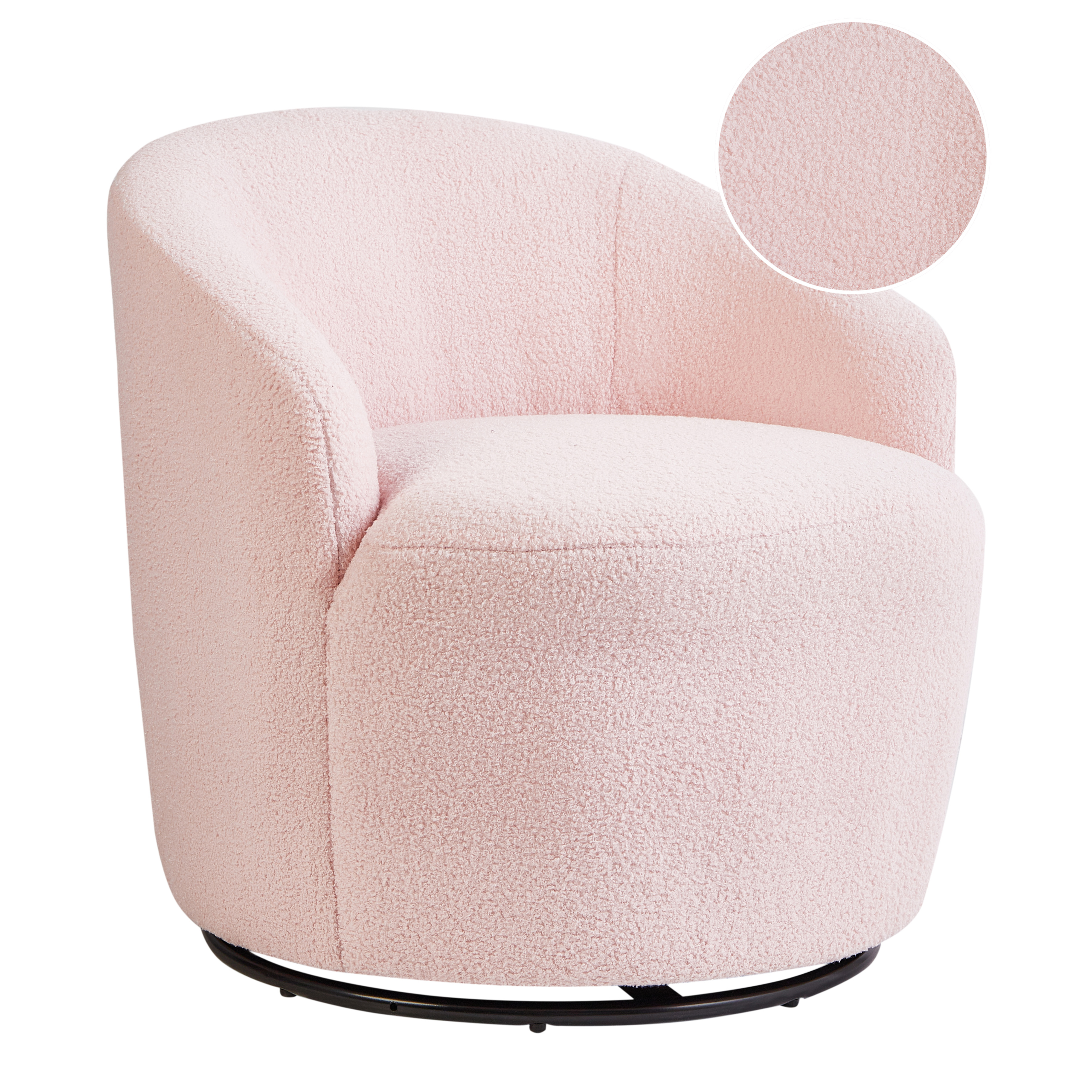 Fauteuil Rose Rose Pastel en Bouclé Pivotant 360 ° Tissu Doux Base ...