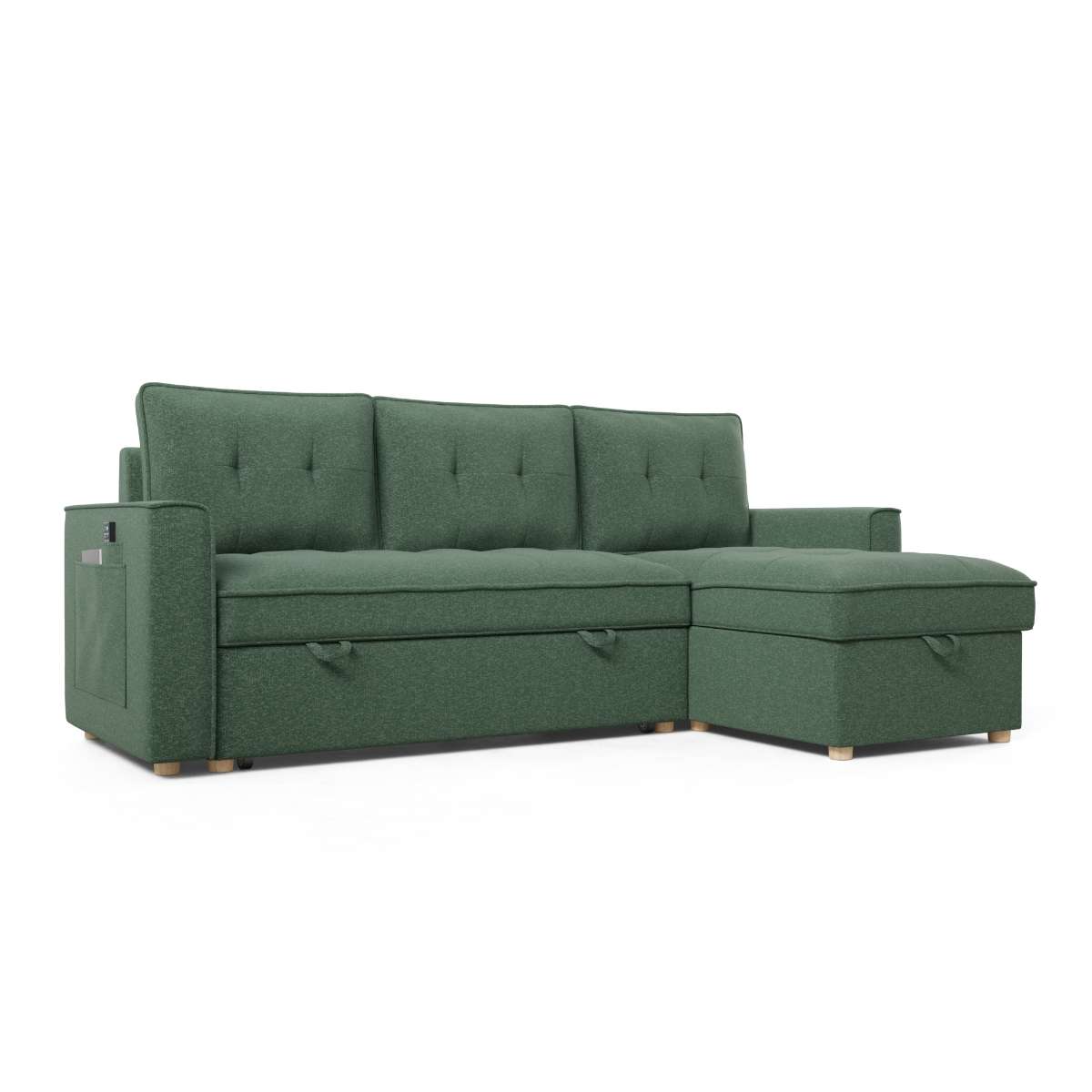 Nalui Sofá Cama Haven Verde Chaise Longue 3 plazas (213x129x81cm) | Leroy Merlin