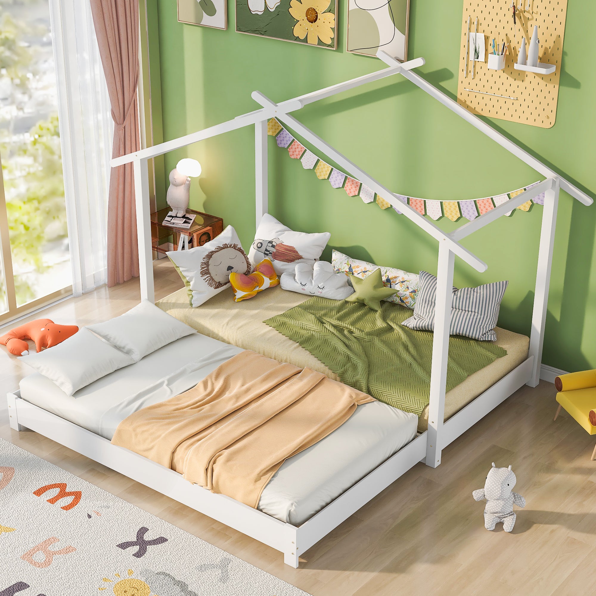 Lit enfant 90x190cm maison modulable bois avec sommier blanc (Sans ...