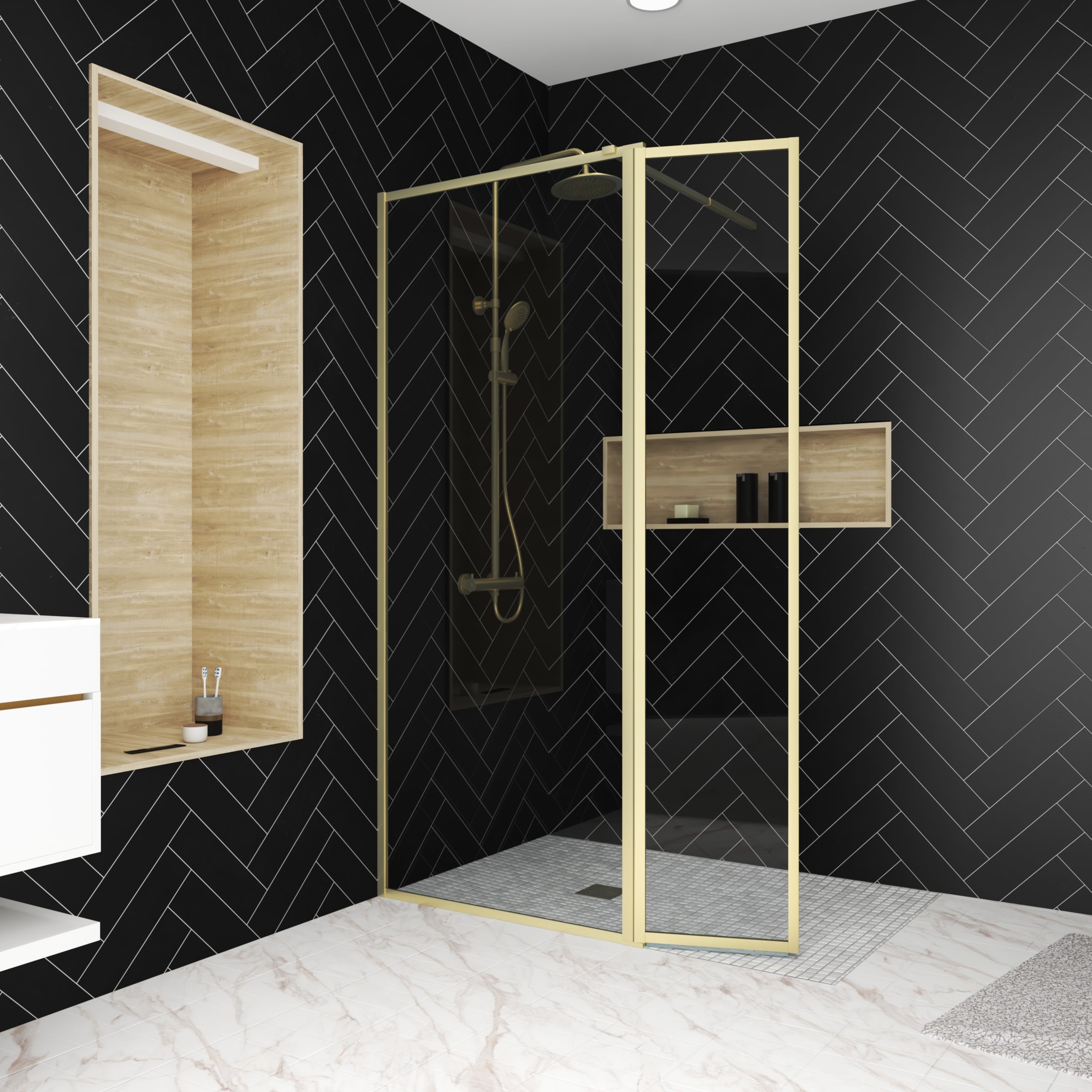 Paroi de Douche avec Volet Pivotant 80+40x200 cm - Finition Or Doré ...
