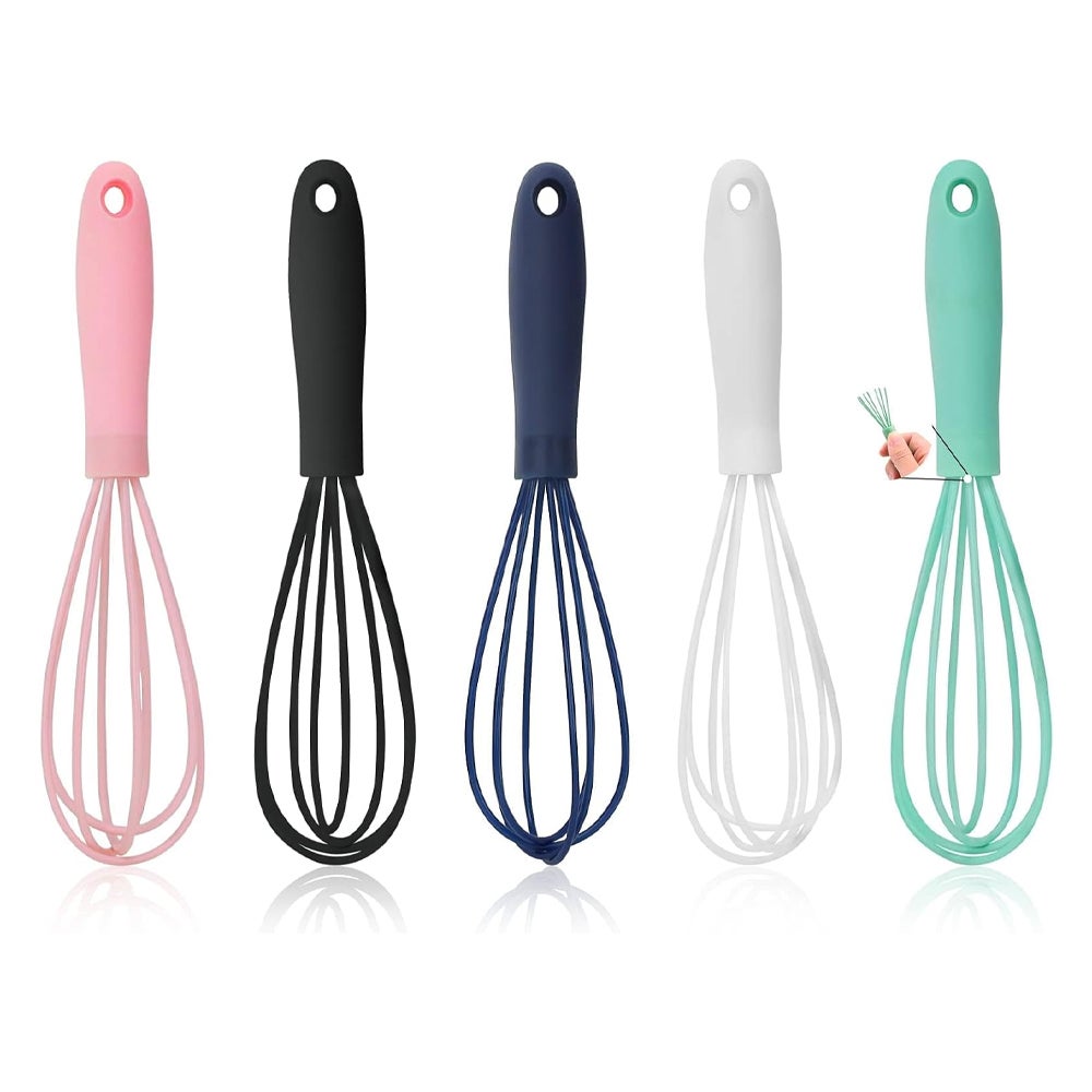 Juego de 5 batidores de silicona, mini batidor de acero inoxidable para ...