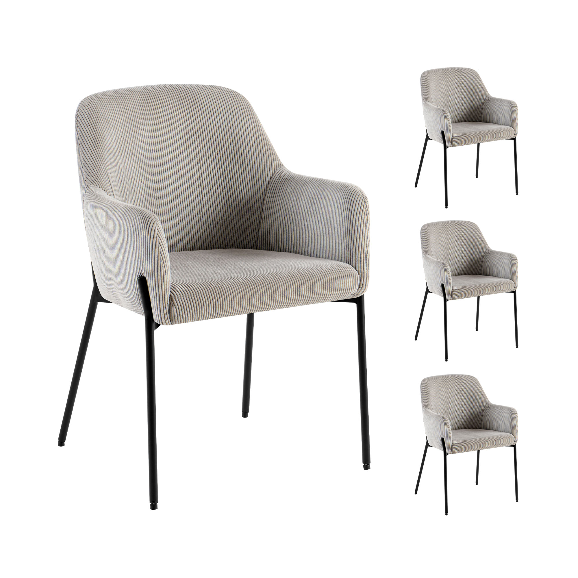 Lot de 4 chaises repas 57x57x83 cm en velours côtelé gris | Leroy Merlin