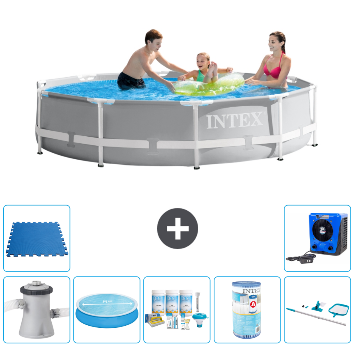 Piscine ronde à cadre prisme Intex - 305 x 76 cm - Grise - Comprend des ...