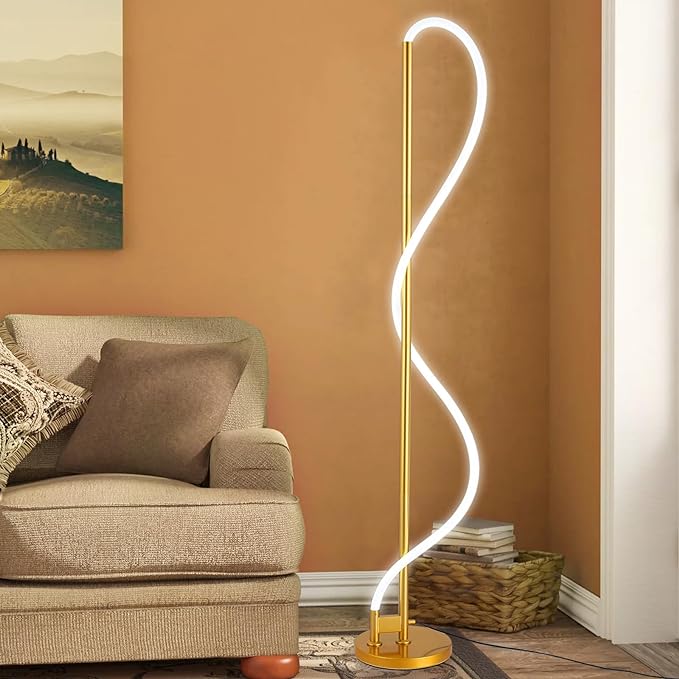 Lampe sur Pied LED 35W 2700K, Néon Ondulant, Régable, 360º, Laiton et ...