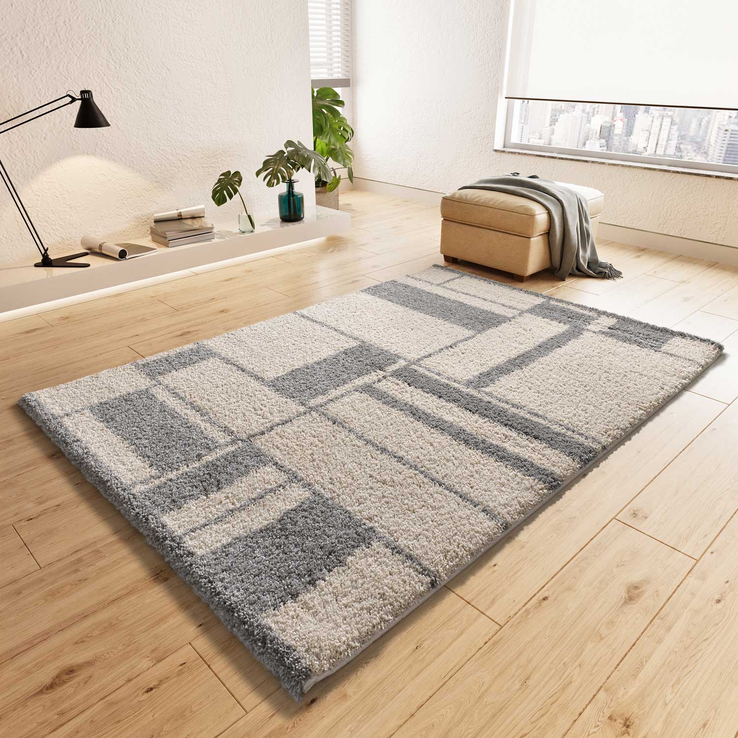 Tapis intérieur argent rectangulaire l.80 x L.150 cm HELIA shaggy ...
