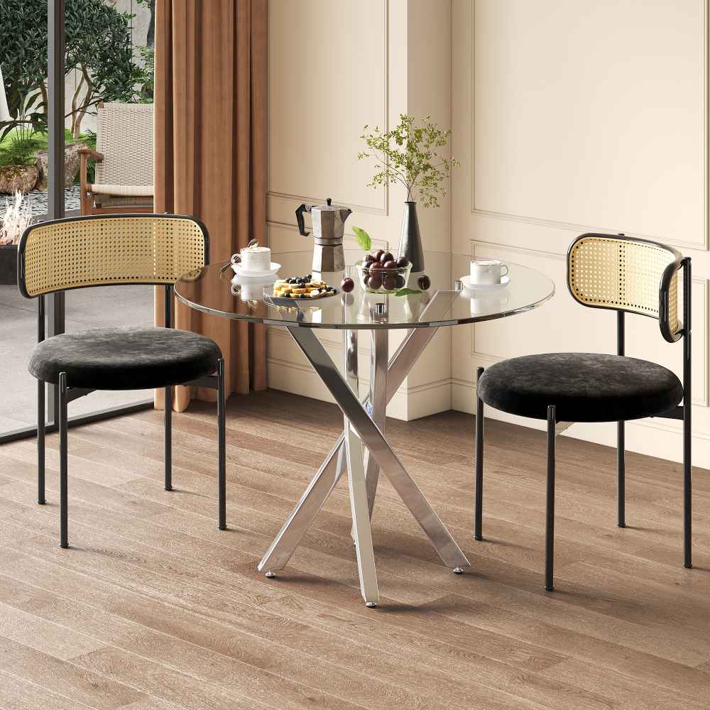 Ensemble de salle à manger 80x80 avec table en verre trempé, pieds ...