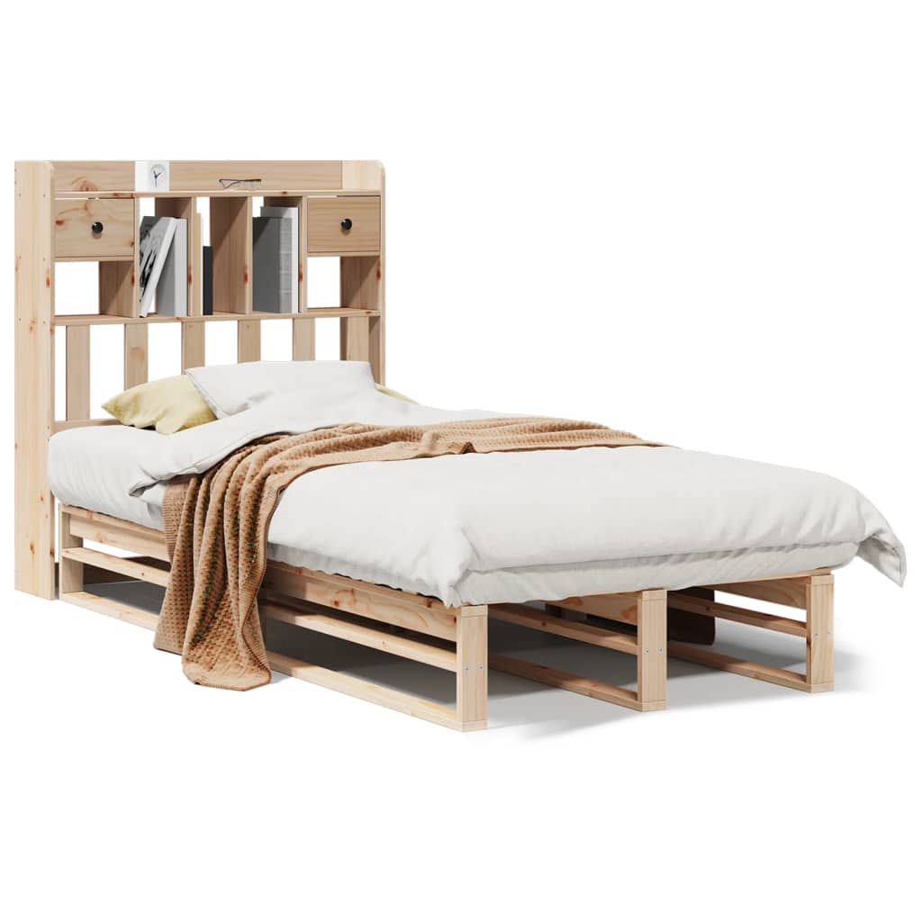 Lit simple | Lit adulte | Lit bibliothèque sans matelas 100x200 cm bois ...