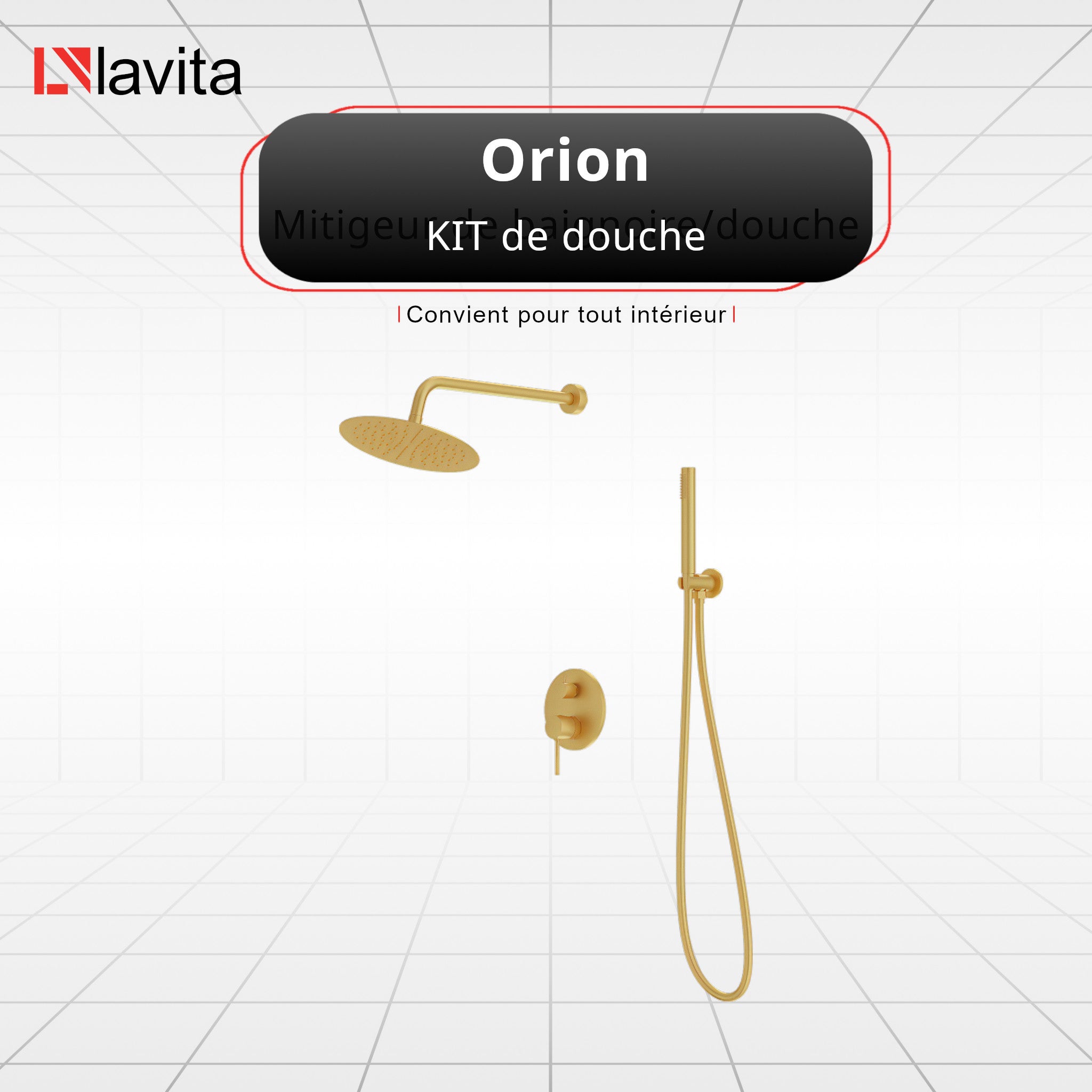 Lavita ORION BRUSHED GOLD Ensemble de douche à encastrer avec douche à ...