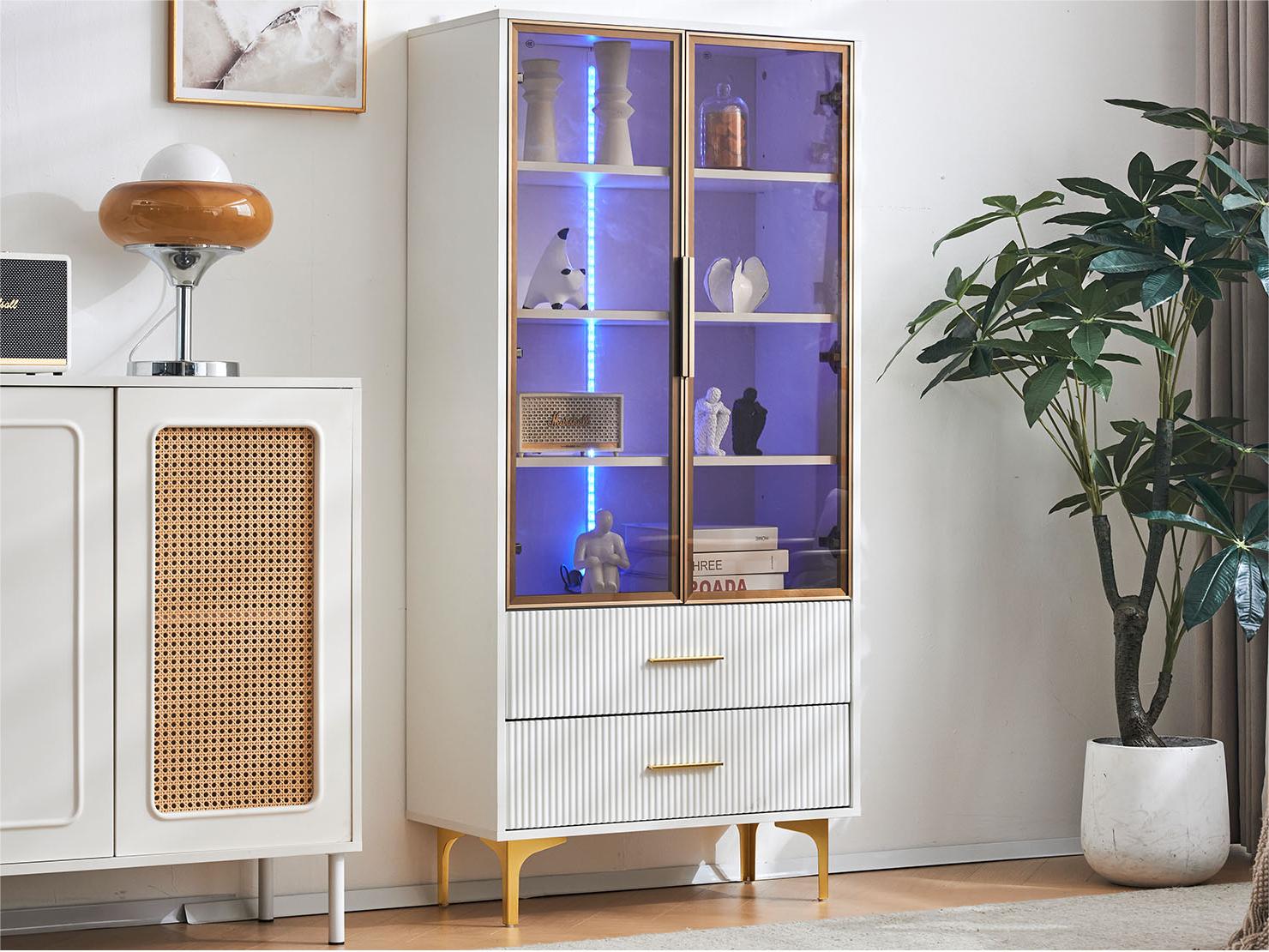 Vitrina moderna con luces LED y estantes extraíbles - Al. 150 cm - 2 ...