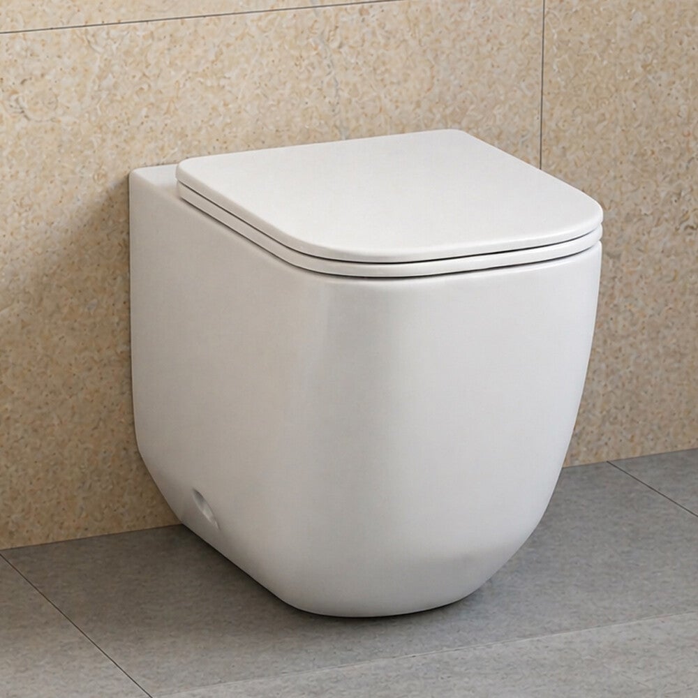 Wc filo muro bianco lucido con scarico tornado e design arrotondato ...