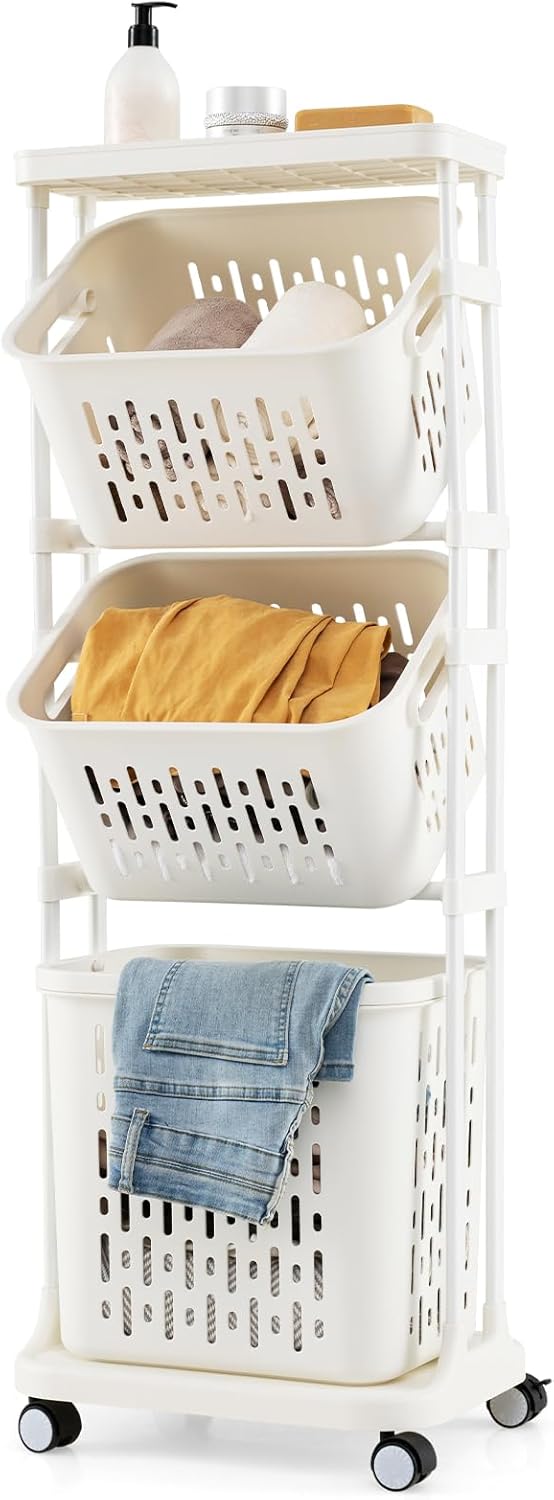 Carro de Cesto de Ropa de 3 Niveles, Cesta de Clasificación de Ropa con ...