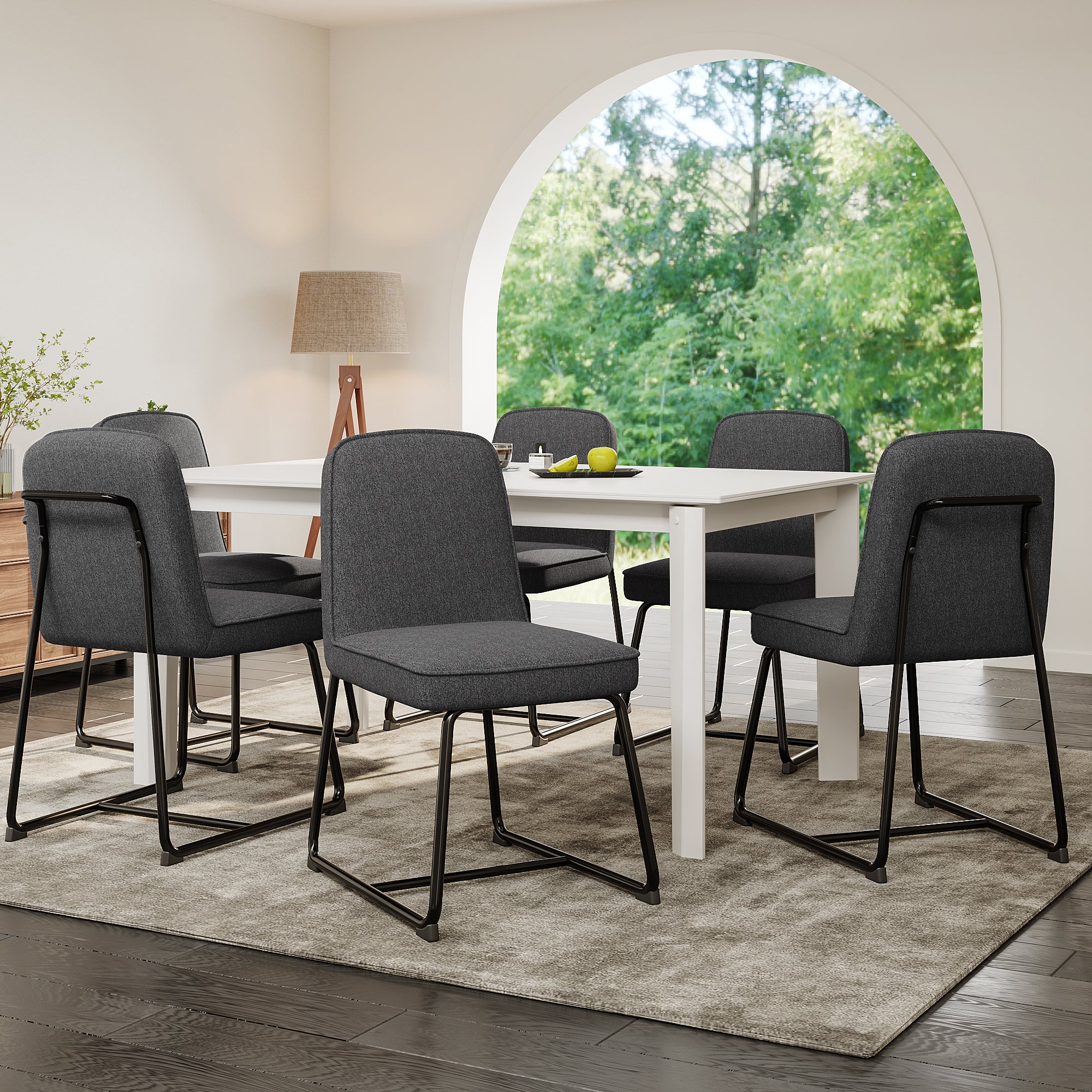 Juego de 6 sillas de comedor con respaldo - 46×45×81,5 cm, metal negro y lino, gris | Leroy Merlin