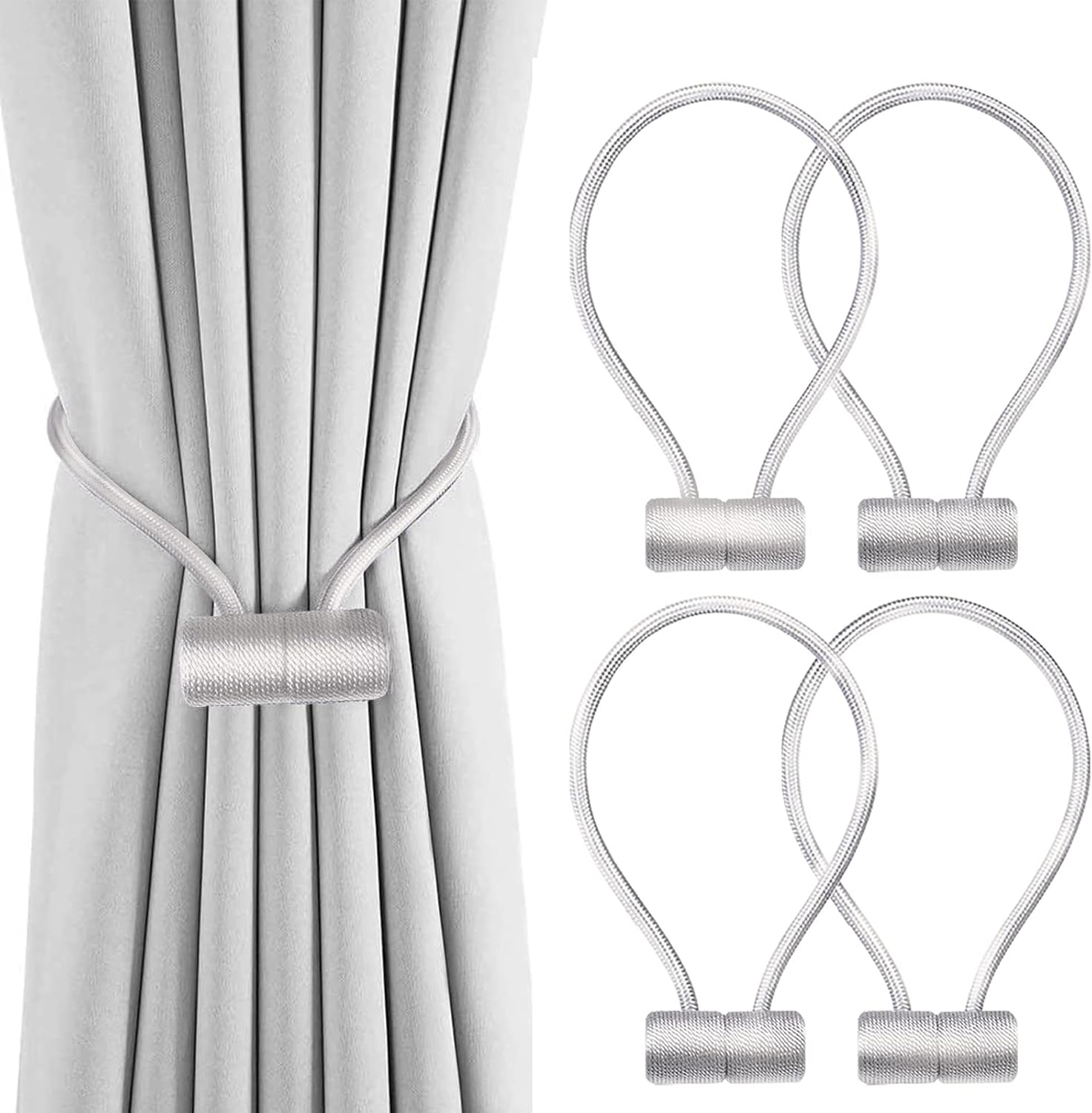Lot de 4 embrasses magnétiques pour rideaux blancs avec aimants ...