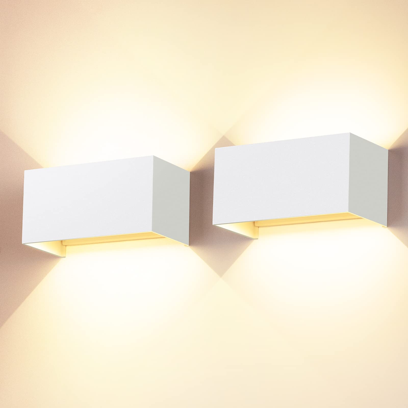 2 luces LED de pared de 24 W para interior y exterior, haz de luz ...