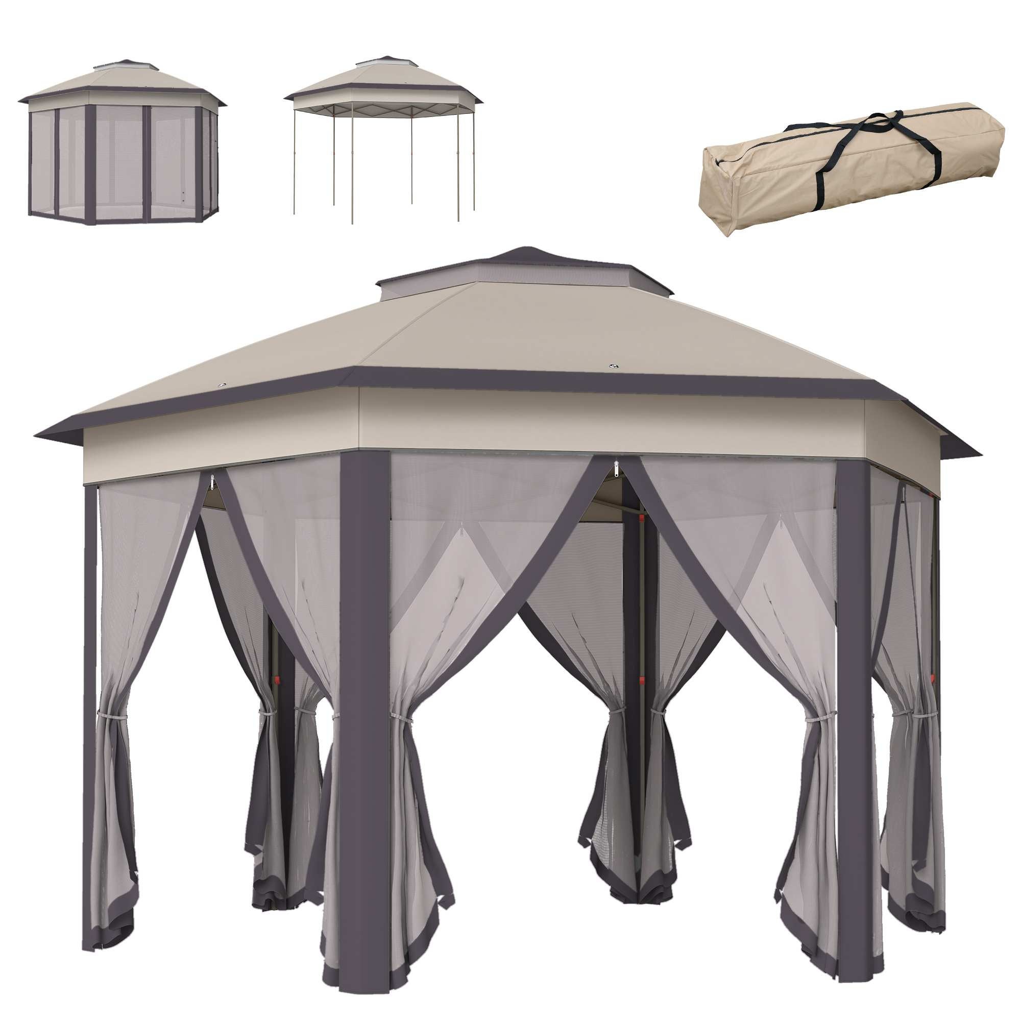 Carpa Plegable Outsunny Poliéster, Metal Marrón y Beige 405x340x285 cm ...