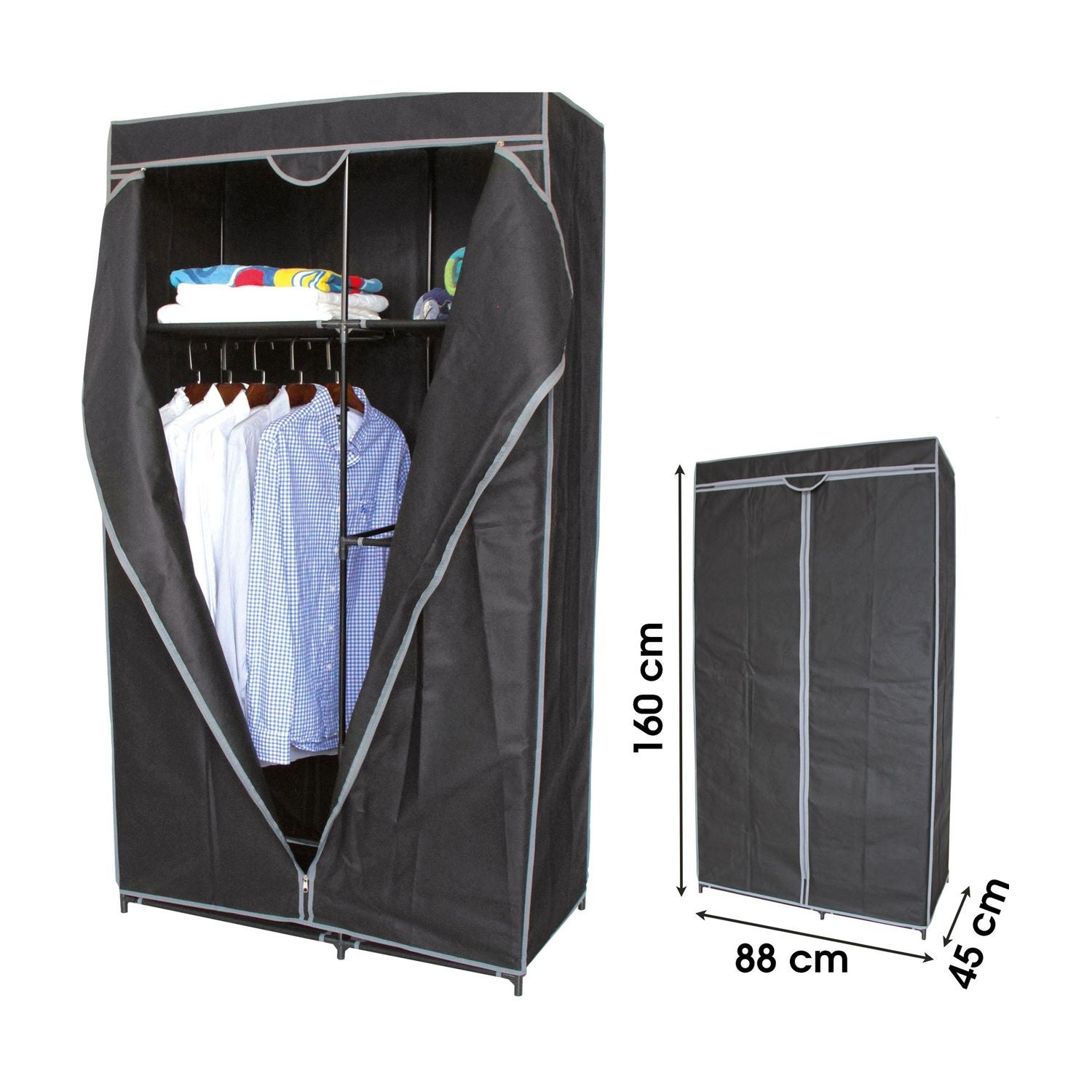 Armoire penderie et étagère en tissu Perla - L. 88 x H. 160 cm - Gris ...