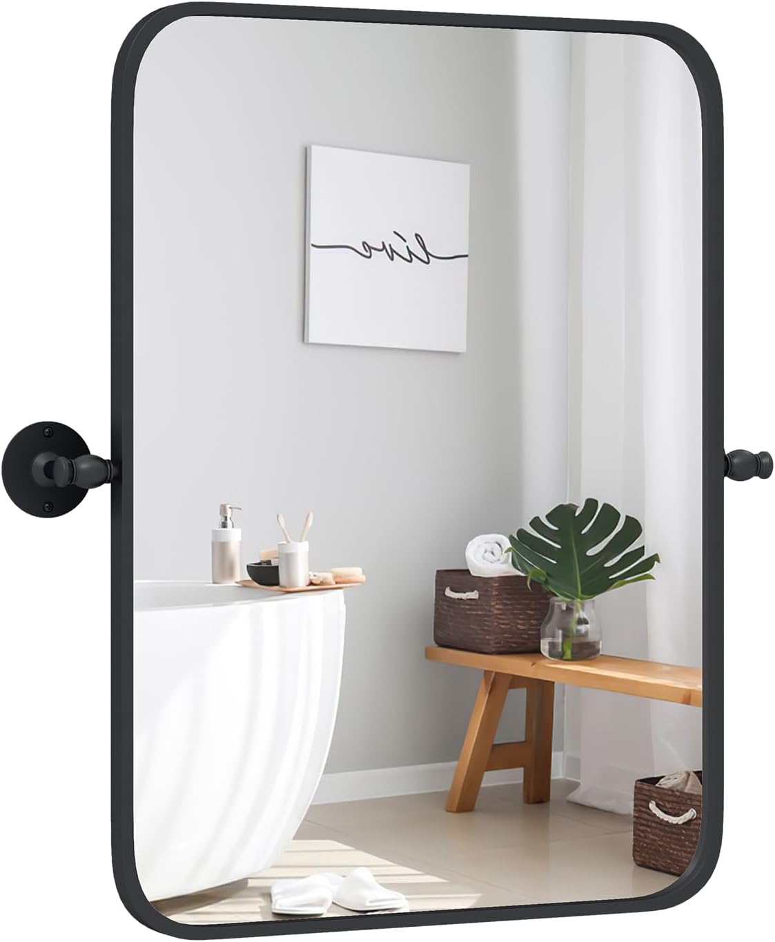 Miroir Mural 76,5X56cm avec Cadre en Métal Noir, Miroir Salle de Bain ...