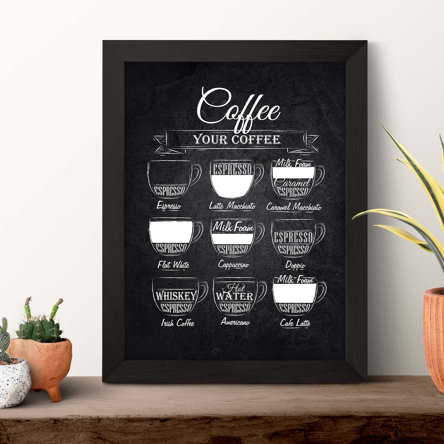Láminas De Cafe. Poster Con Diseño Cafe Fondo Negro. Sin Marco - A4 ...
