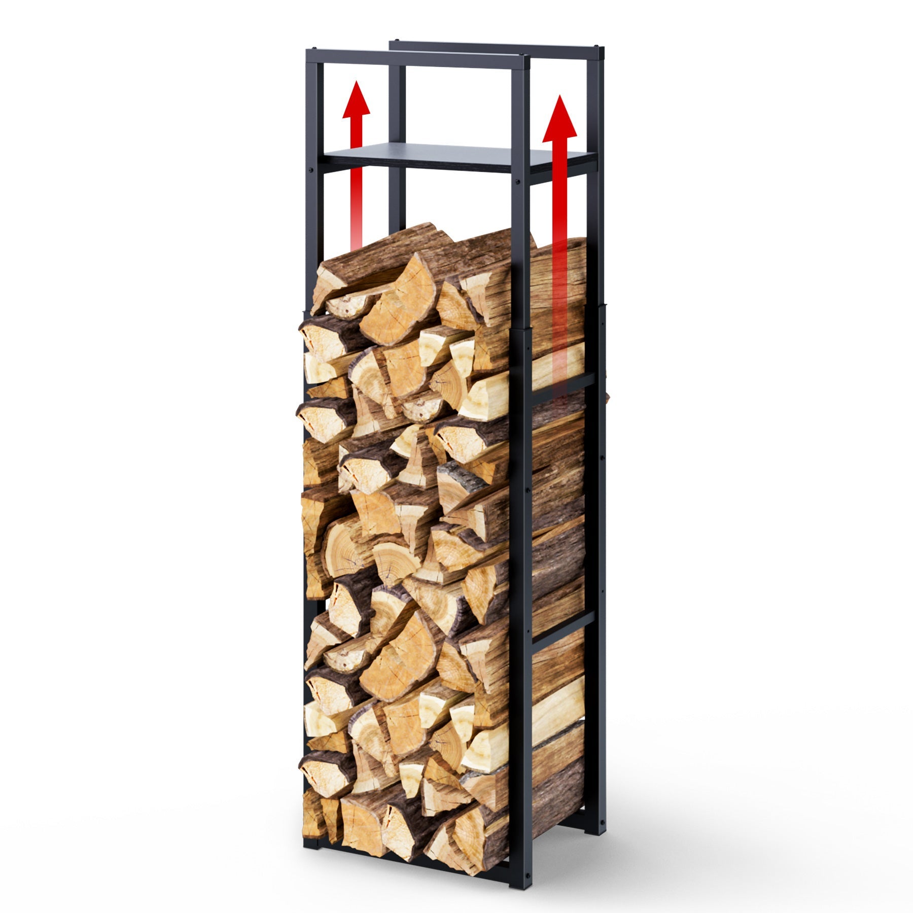 Porte bûche vertical télescopique avec étagère 45x32x170cm - métal ...