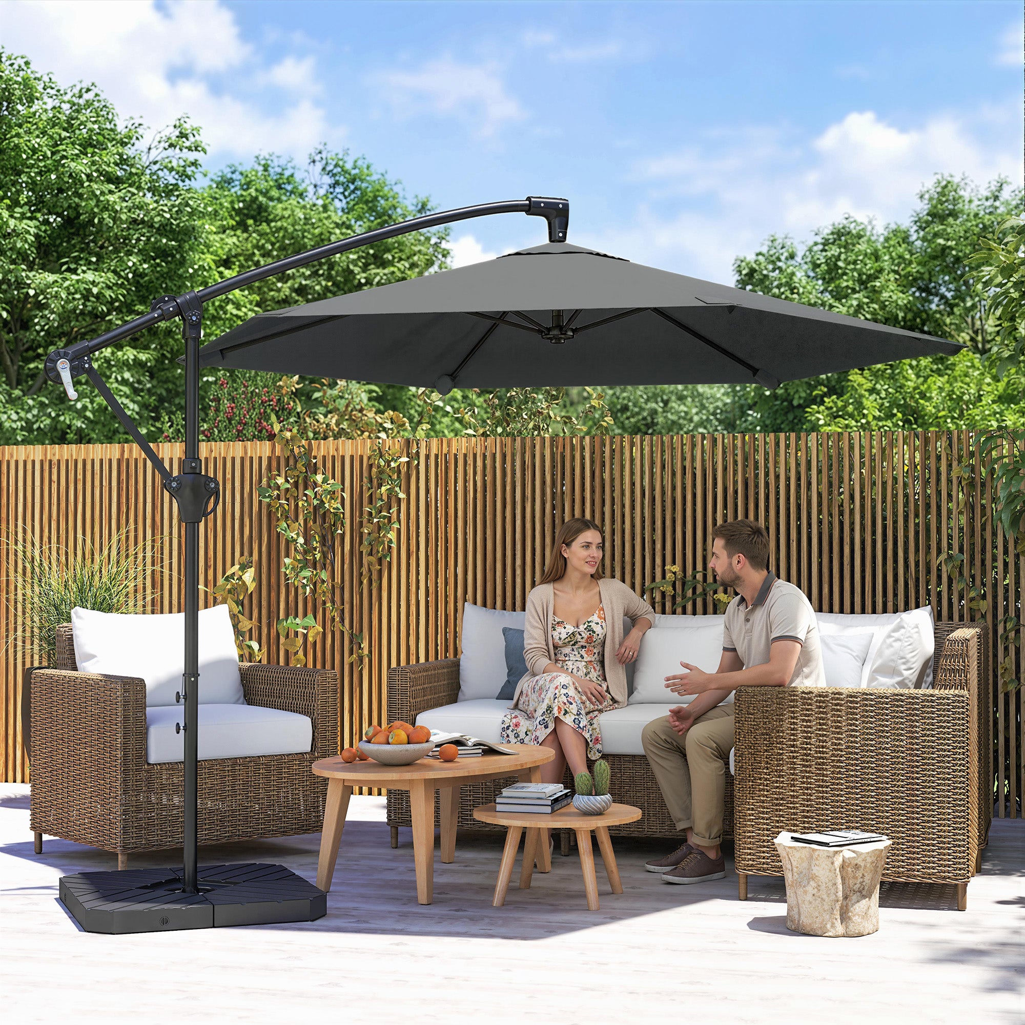 Parasol porte-à-faux environ Ø300cm mécanisme verrouillage poids pied ...