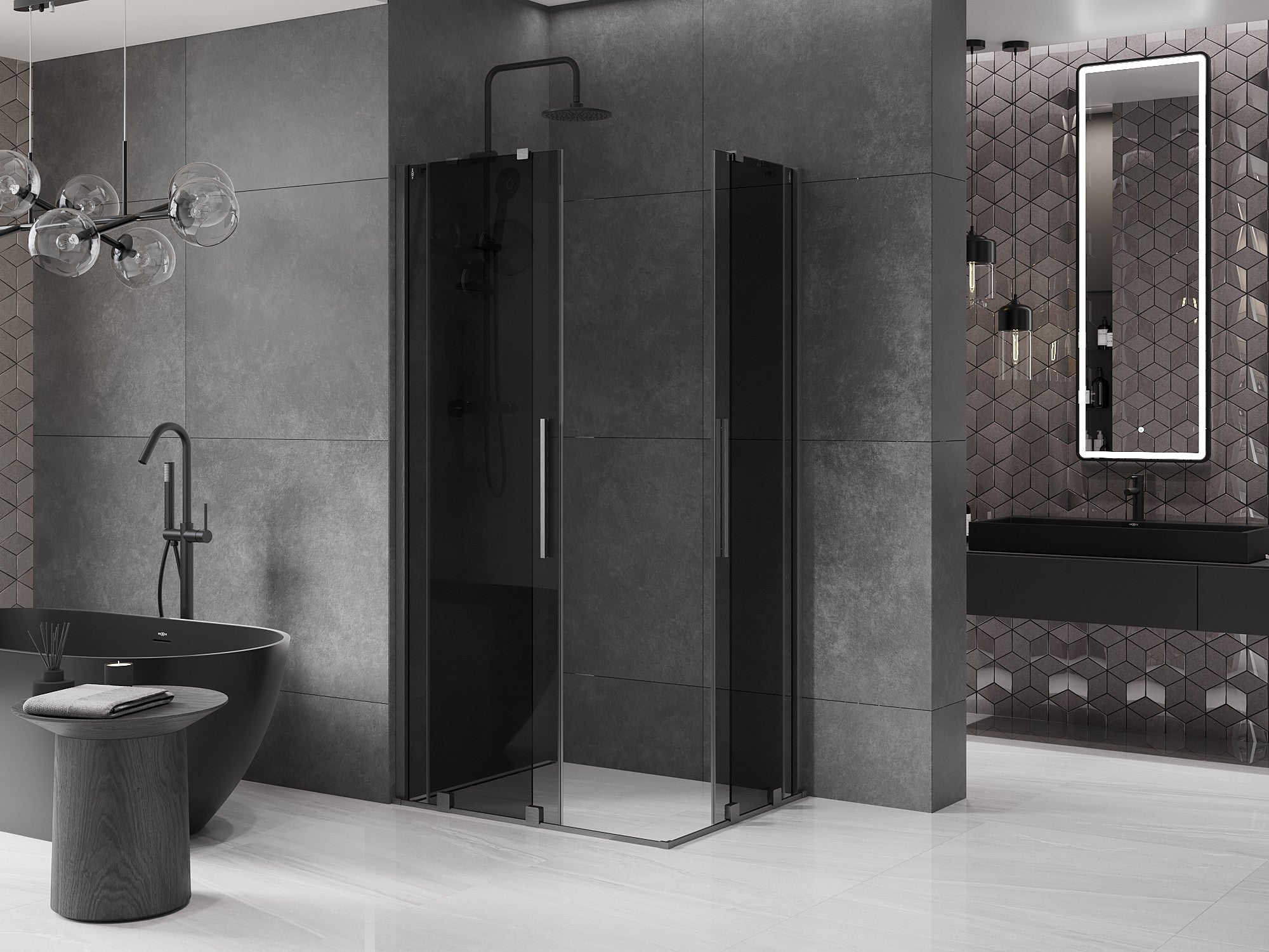 Mexen Velar Duo cabina de ducha corredera 90 x 80 cm, grafito, gris metálico cepillado - 871-090 ...