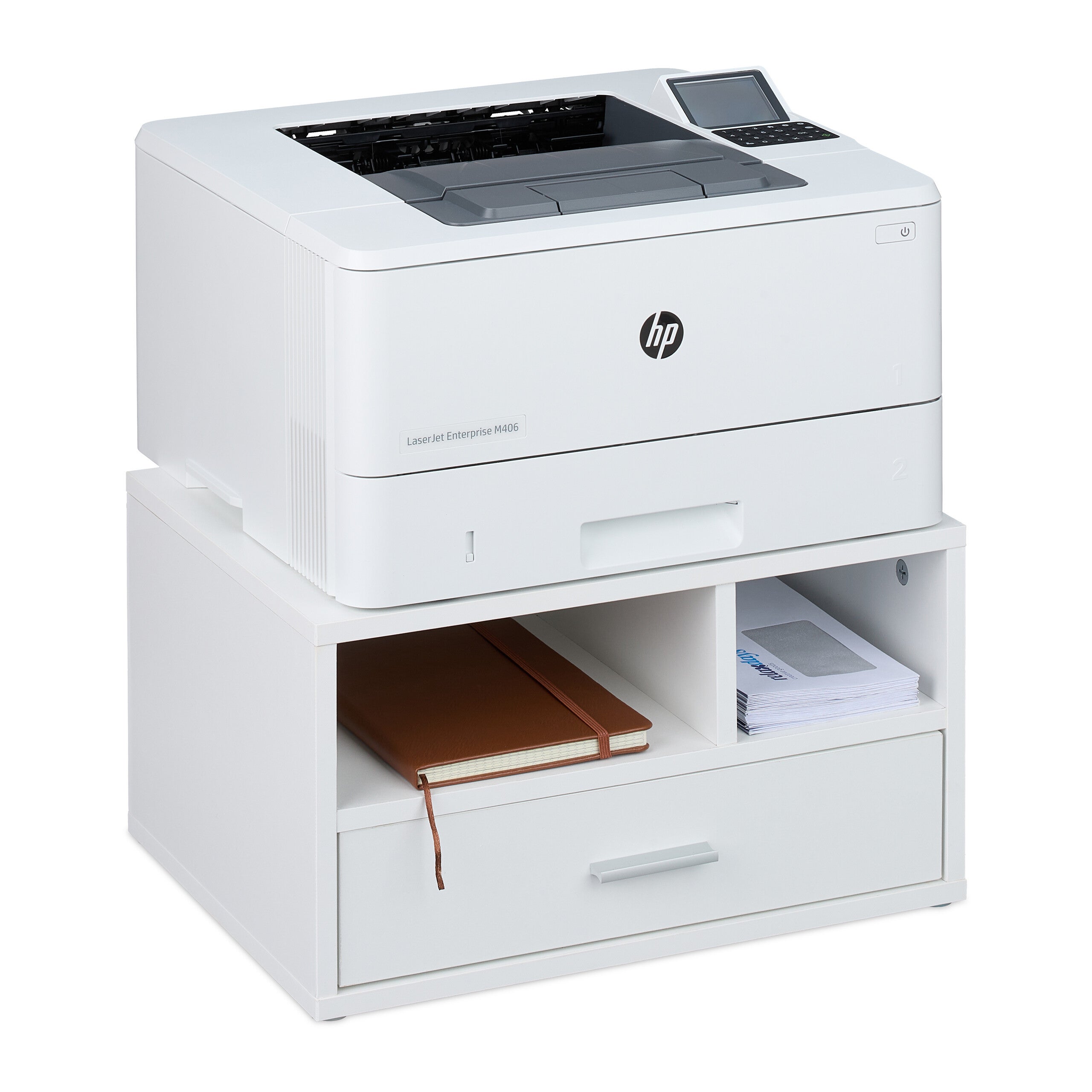 Soporte de Impresora con Cajón y 2 Estantes, Organizador de Escritorio ...