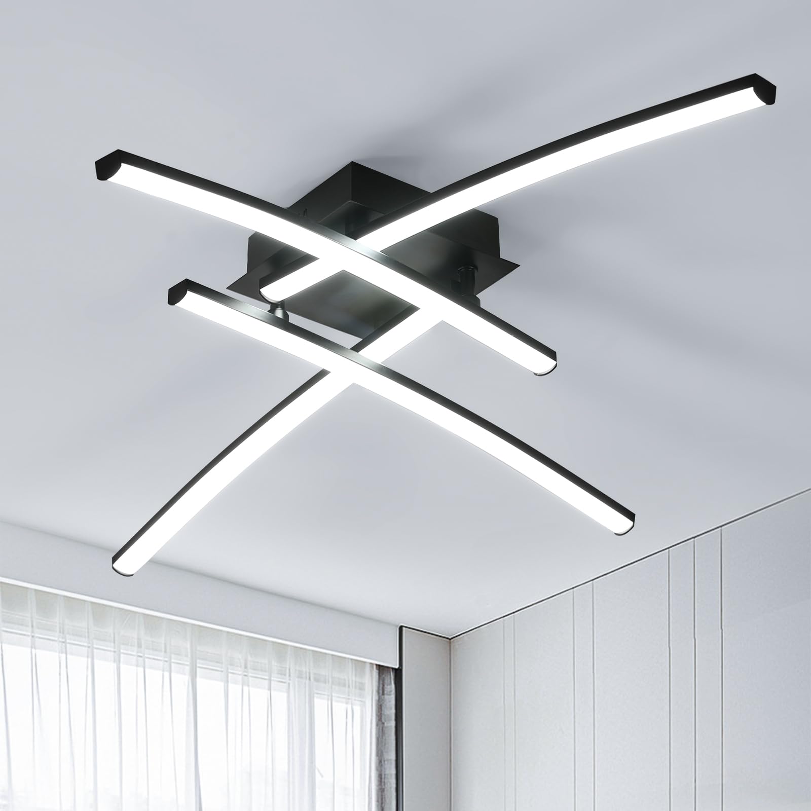 Lámpara de techo LED de aluminio negro, 34 W, 74 x 12,5 cm, luz blanca ...