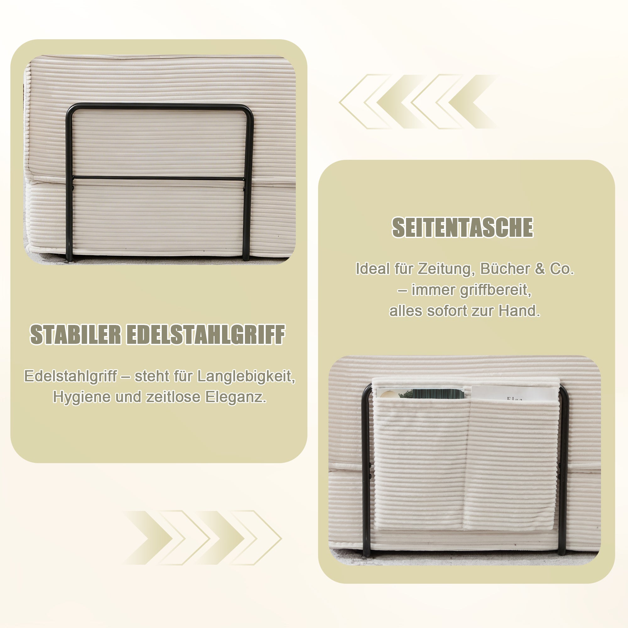 Sofá convertible de tela de pana color beige (162x78x66cm) | Leroy Merlin