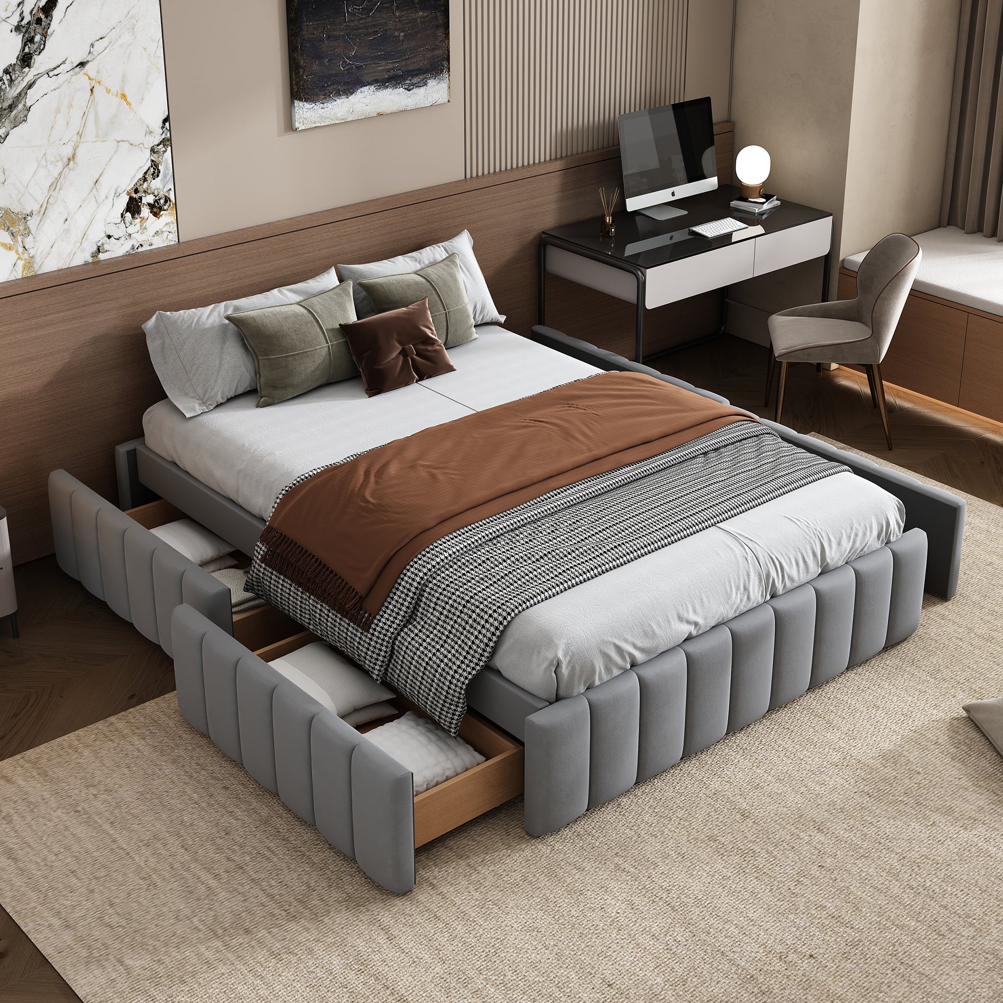 Lit 140x200 gris sans tête de lit, design minimaliste - Sans matelas ...