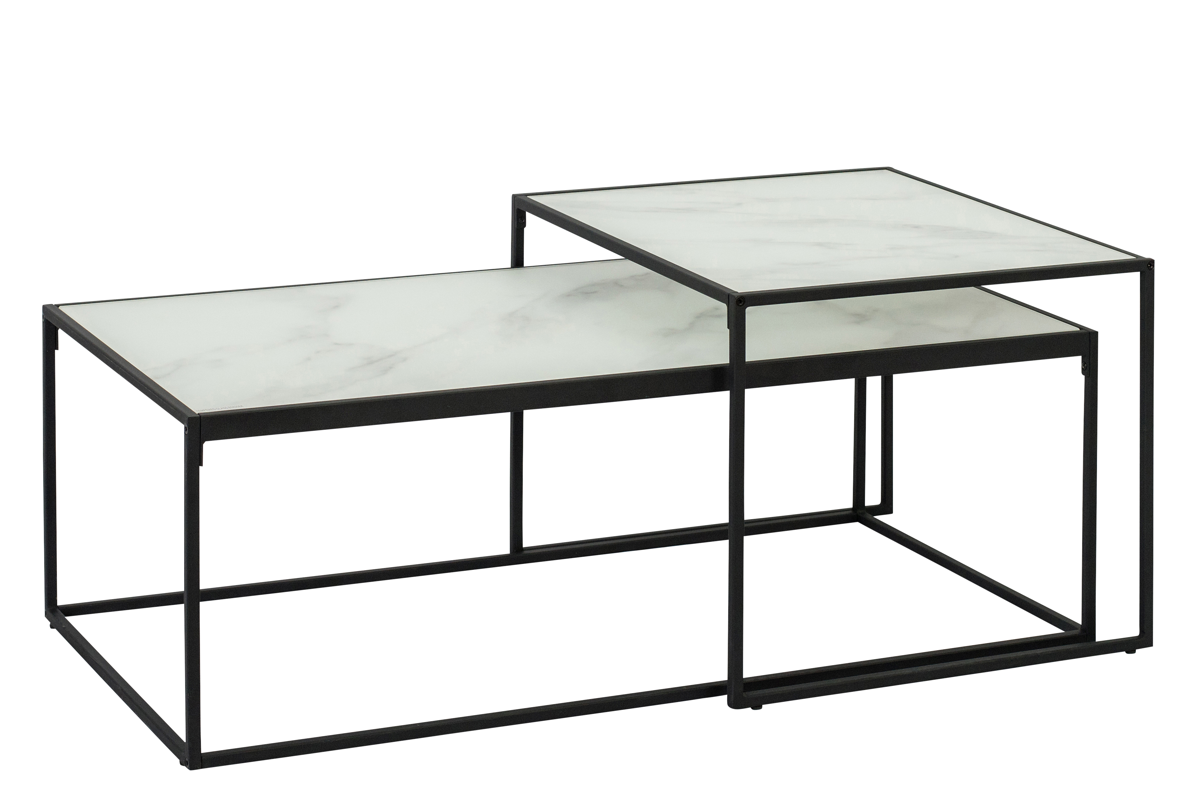 Bora Tables gigognes, 2 pièces en verre clair avec impression en marbre ...