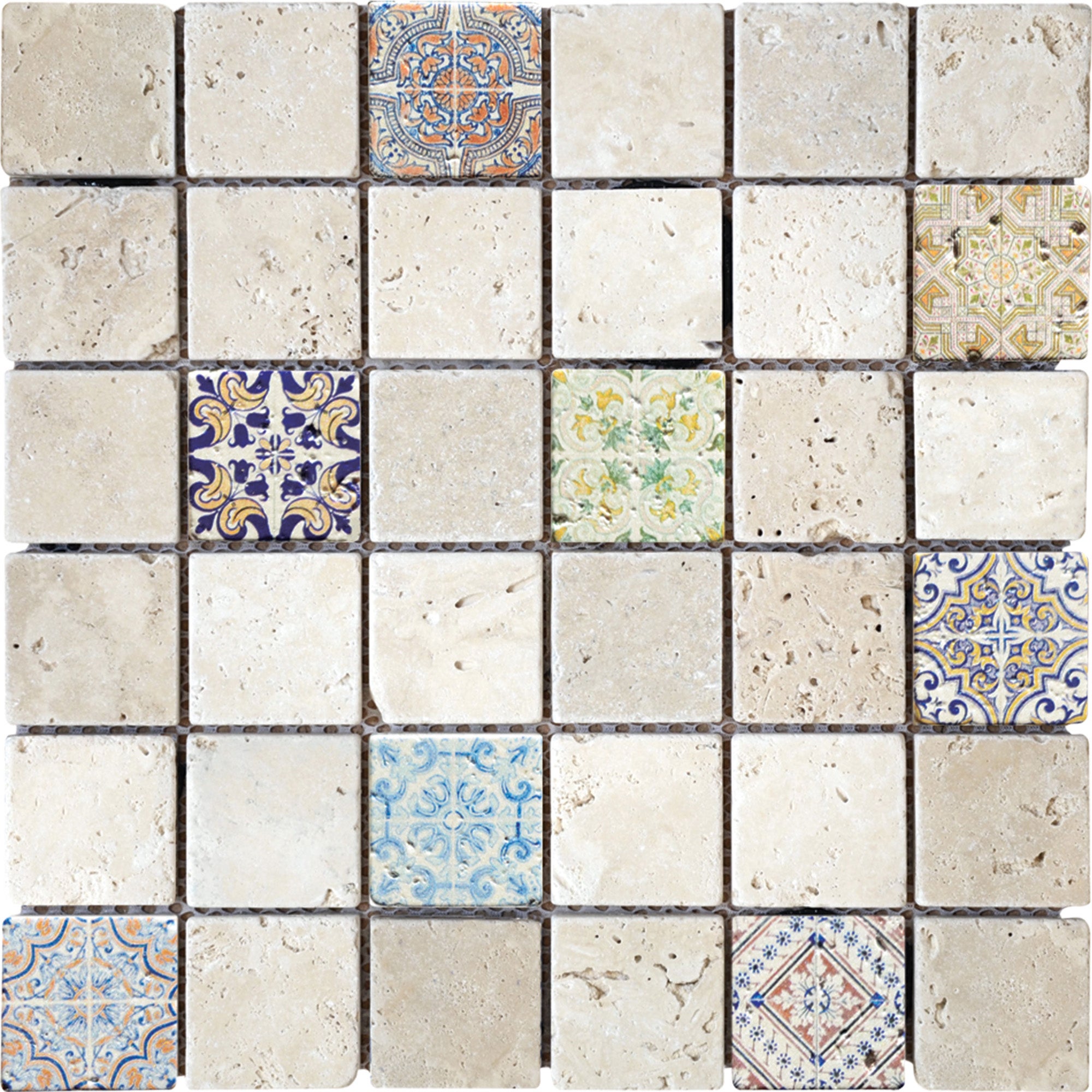 MOSAICO RINASCIMENTALE IN TRAVERTINO COLORE AVORIO 1 PLACCA 30,5 X 30,5 ...