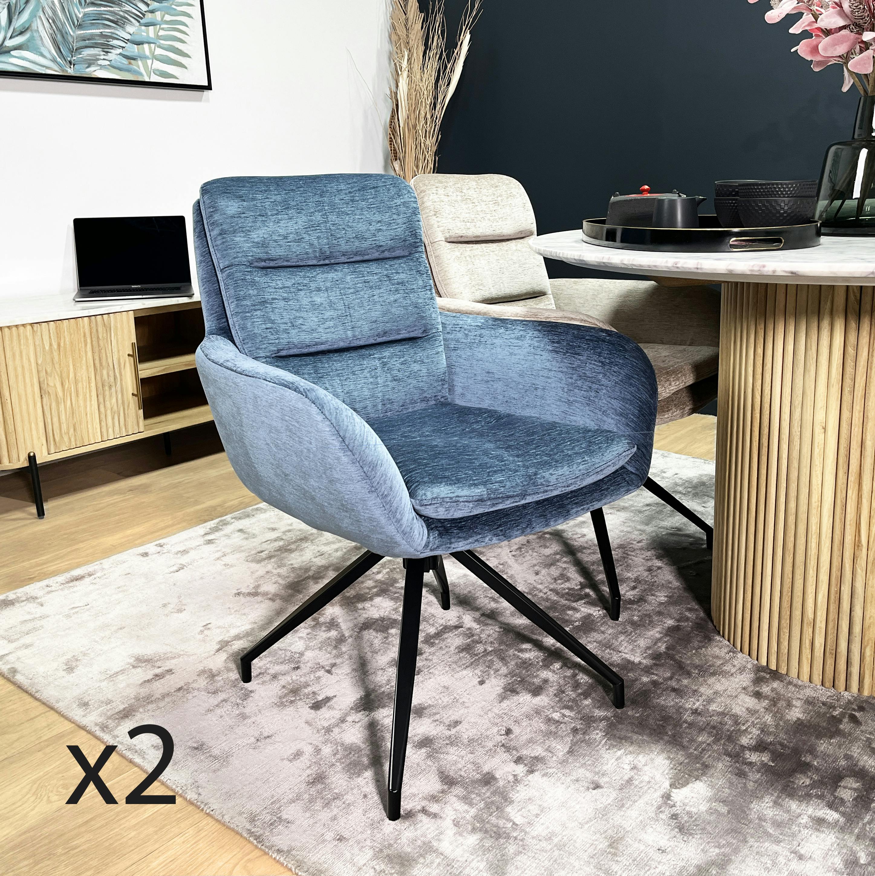 Fauteuil de table pivotant en velours bleu (lot de 2) PALERME | Leroy ...