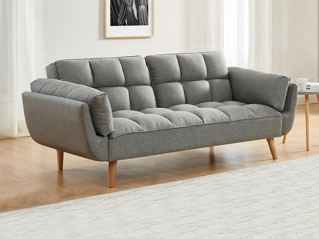 Sofá cama de 3 plazas de tela LOELINE - Gris jaspeado | Leroy Merlin
