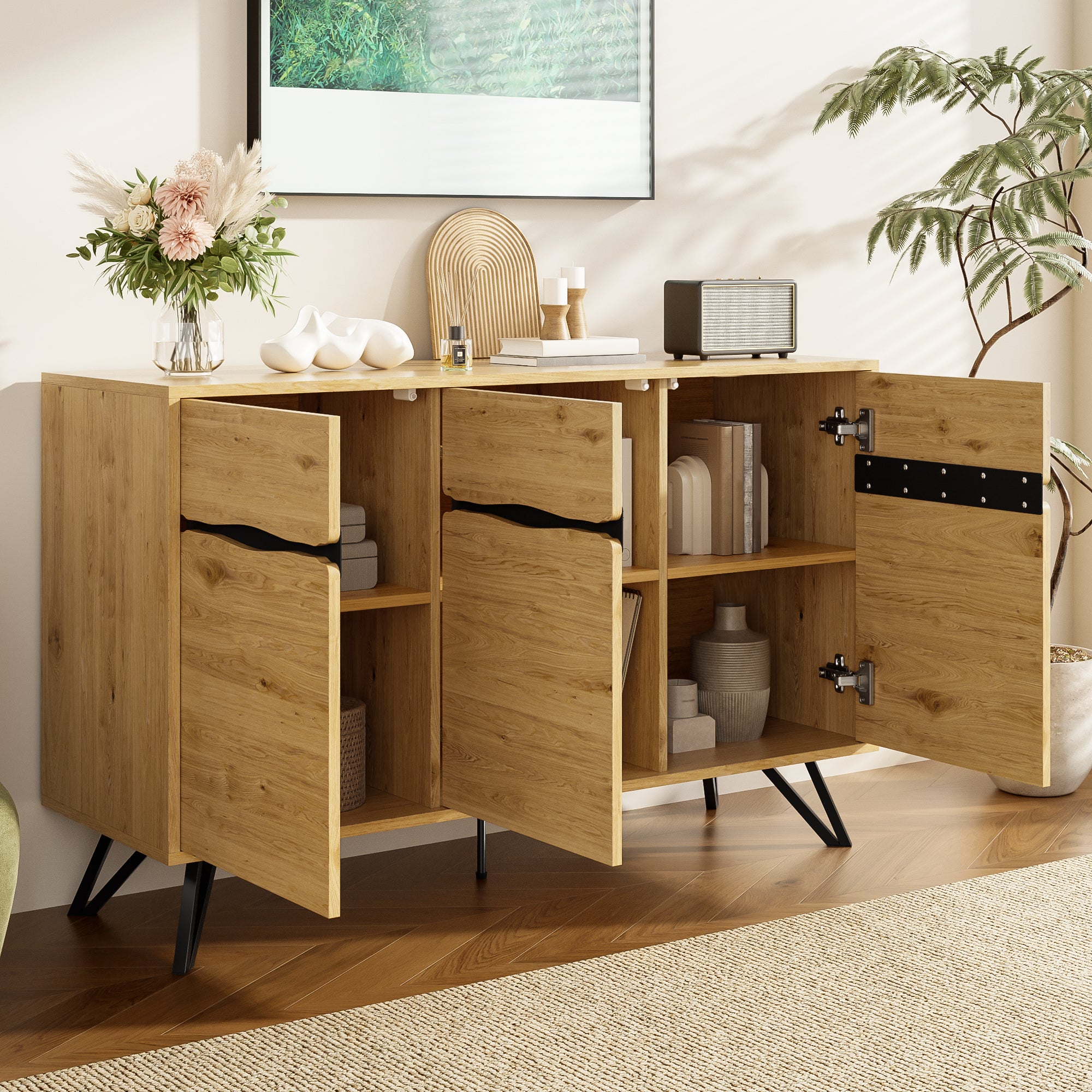 Buffet , Bahut 3 Portes avec Grands Espaces de Rangement, Pour Salon ...