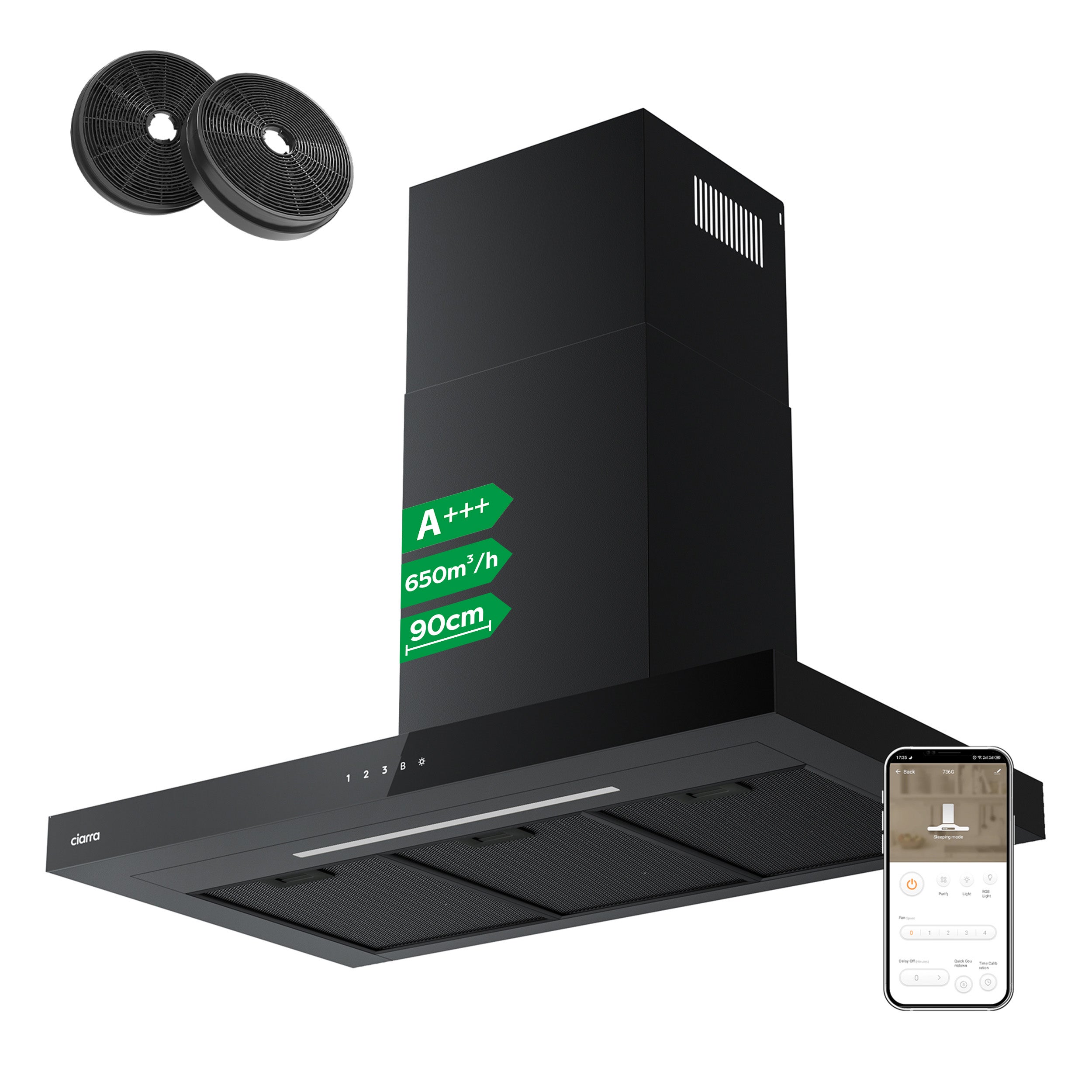 CIARRA Hotte Tactile 90cm 650 m3/h A+++ APP Contrôle Touche Tactile 4 ...