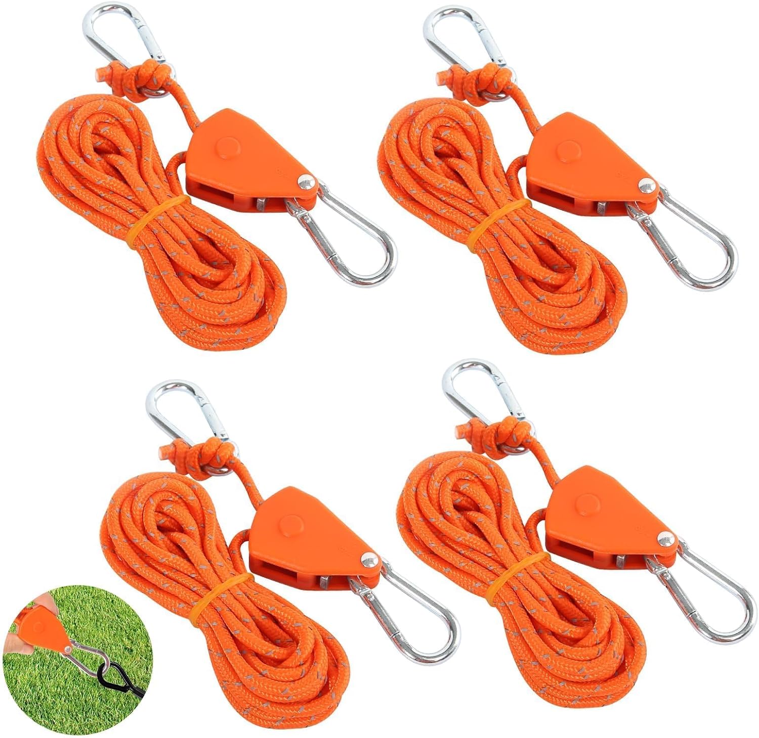 Cordes à Cliquet avec Crochet 4M, 4 Pièces Poulie à Cliquet Corde à ...