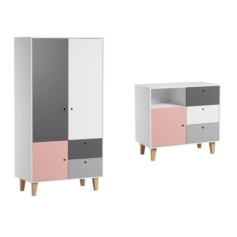 Commode 3 tiroirs et Armoire Concept Rose | Leroy Merlin