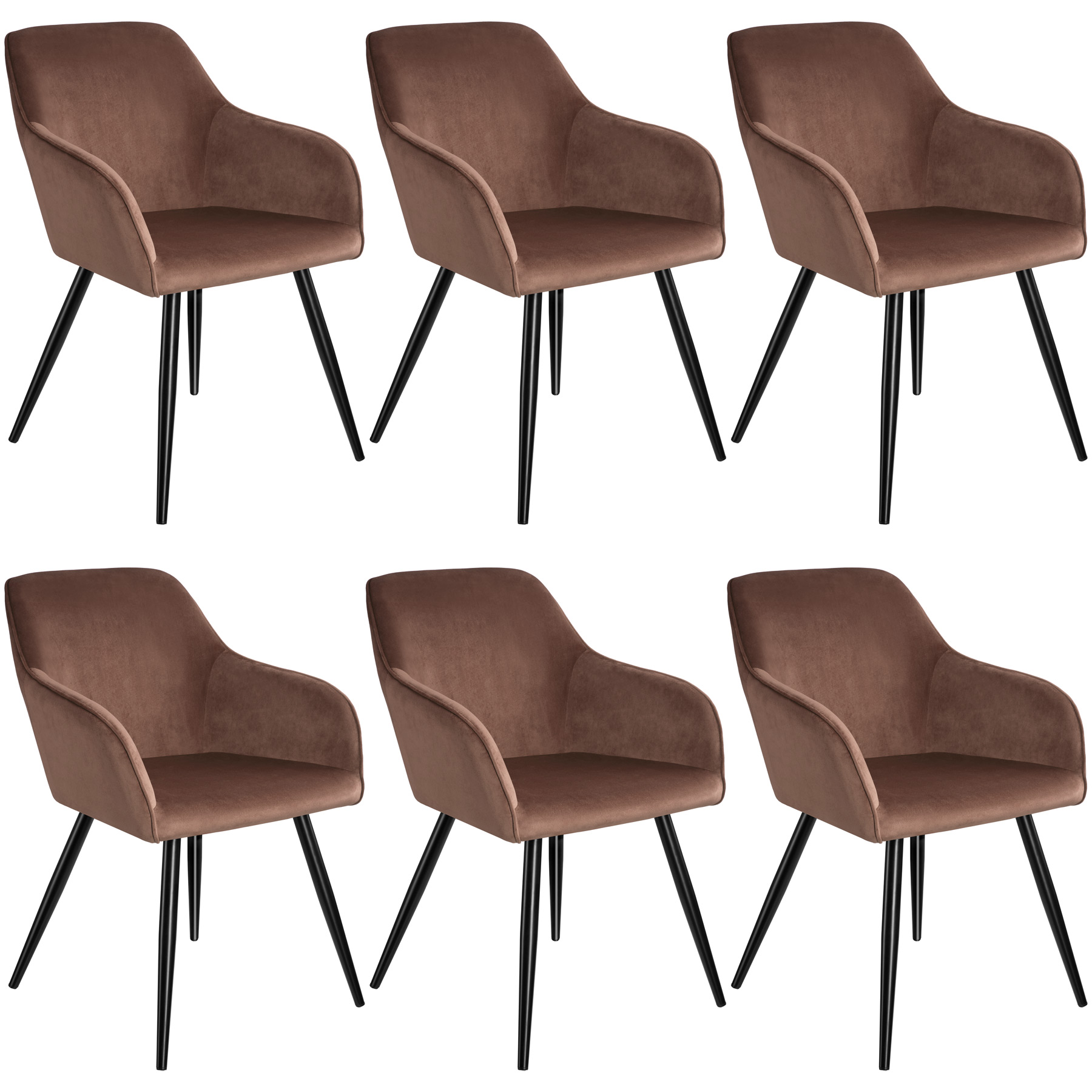 TECTAKE Ensemble 6 chaises effet velours rembourrées ergonomiques brun ...