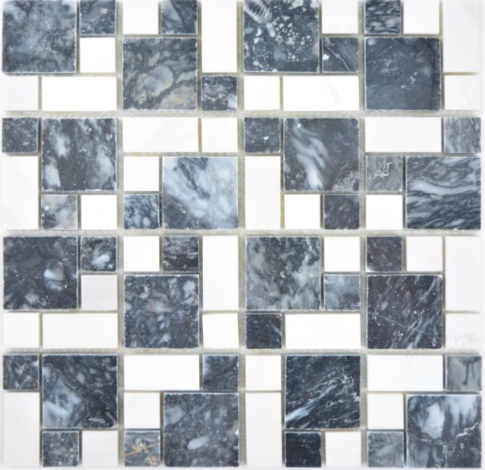 Combinación de mosaicos de piedra 2F en mármol blanco y negro brillante ...