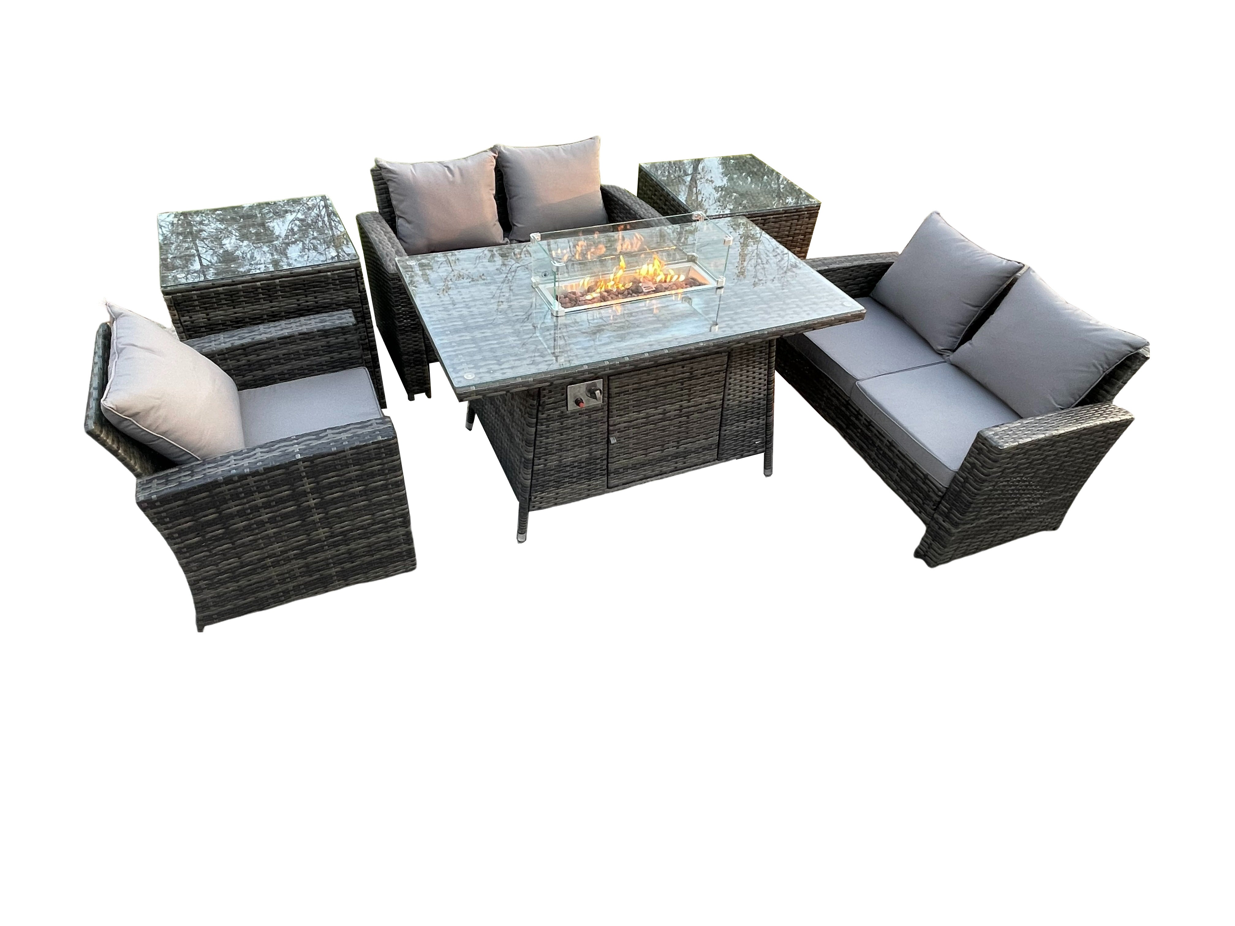 Ensemble de meubles de jardin en rotin Table de foyer à gaz Sets ...