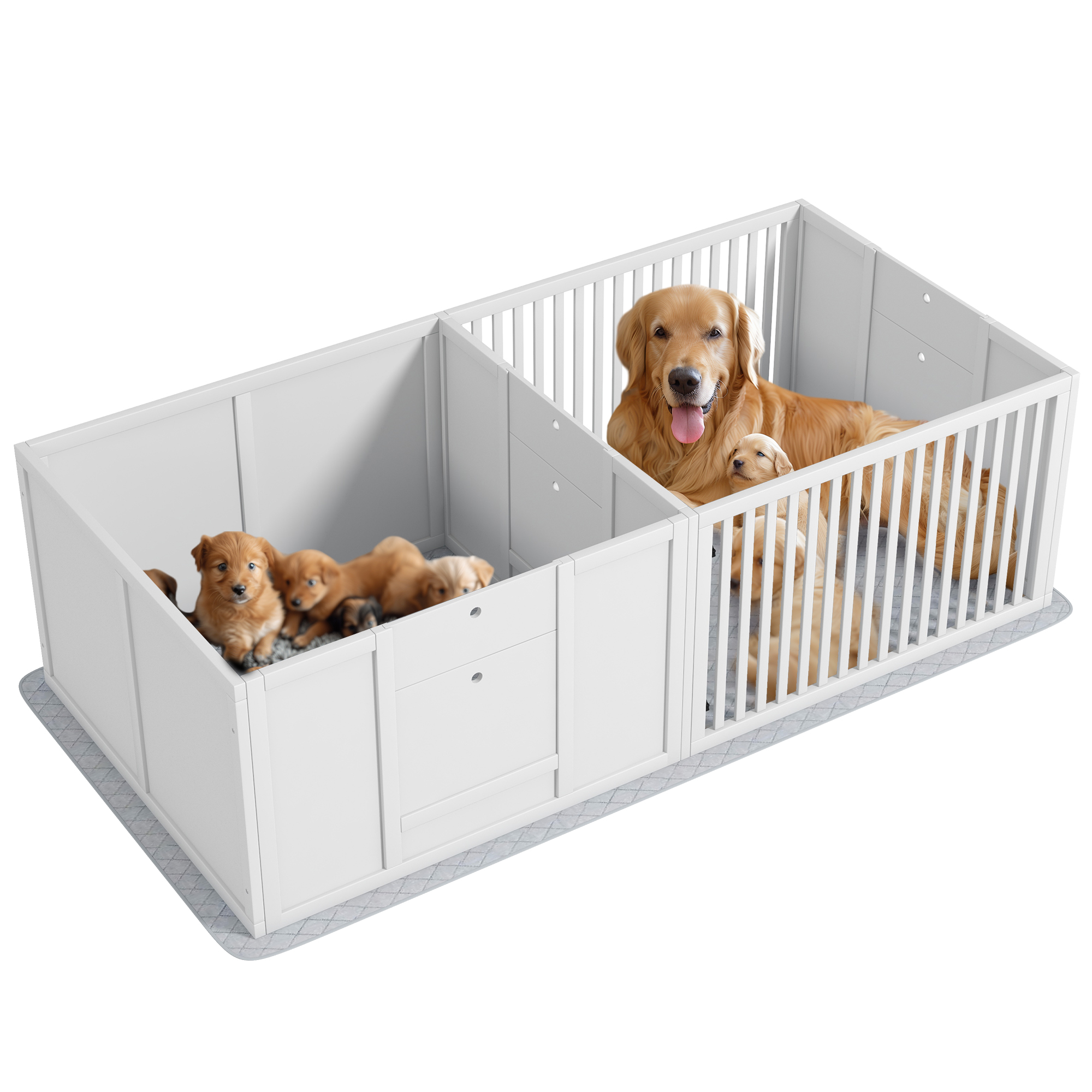 Box mise-bas chiots, avec tapis, facile nettoyer, bois, 166x80x50 cm ...