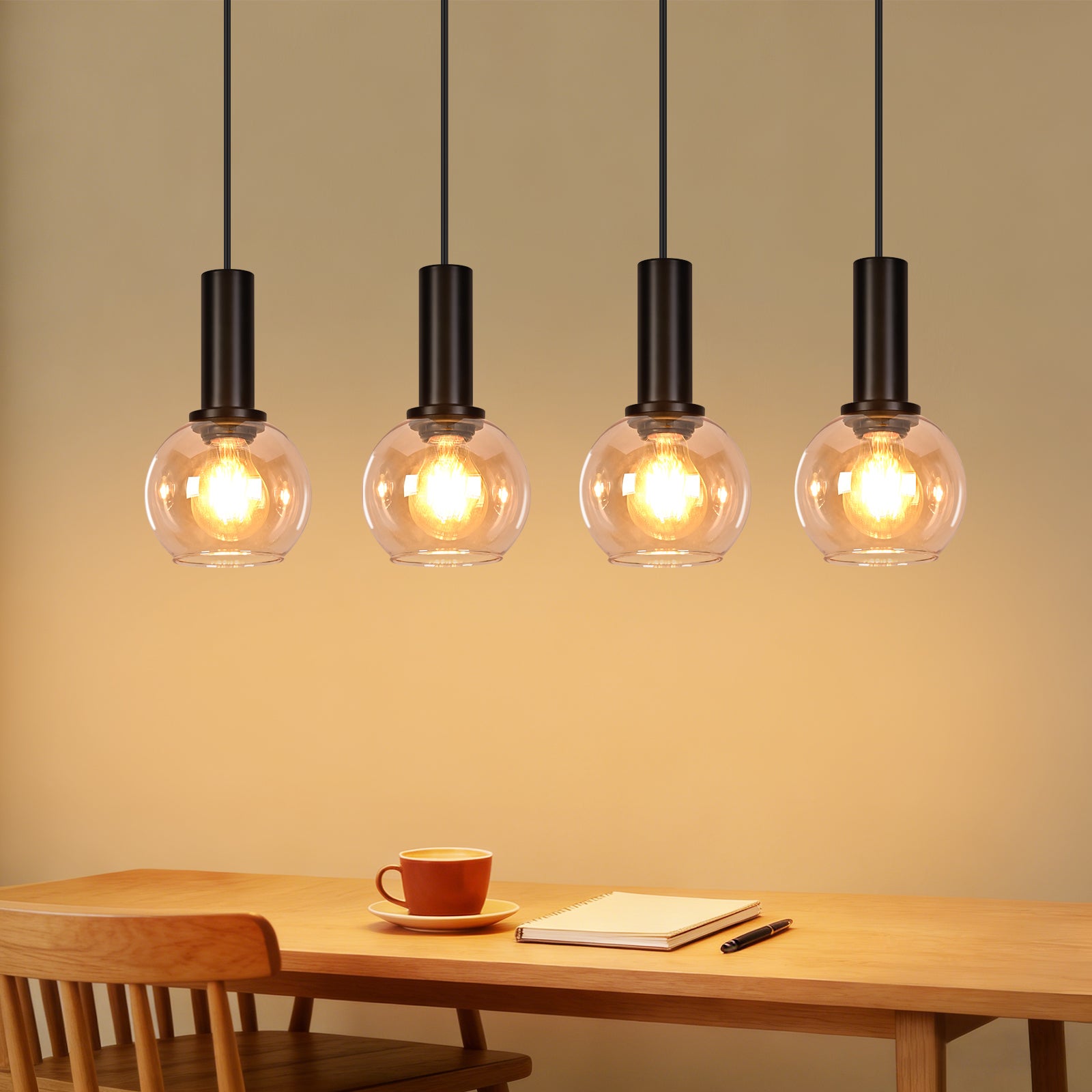 ZMH Lámpara colgante de negro 4 luces estilo industrial vintage cristal ...