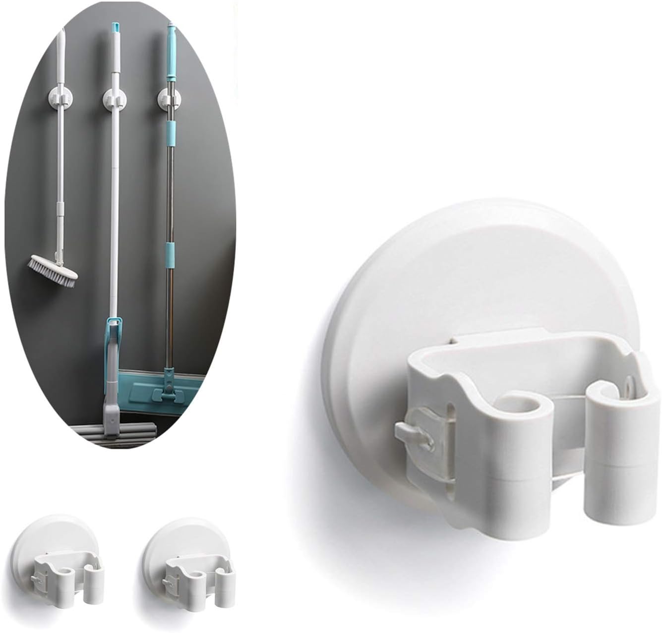 3 Pièces Porte Balai Mural(Blanc)Multifonctions,Auto-Adhesif Mop Balai ...