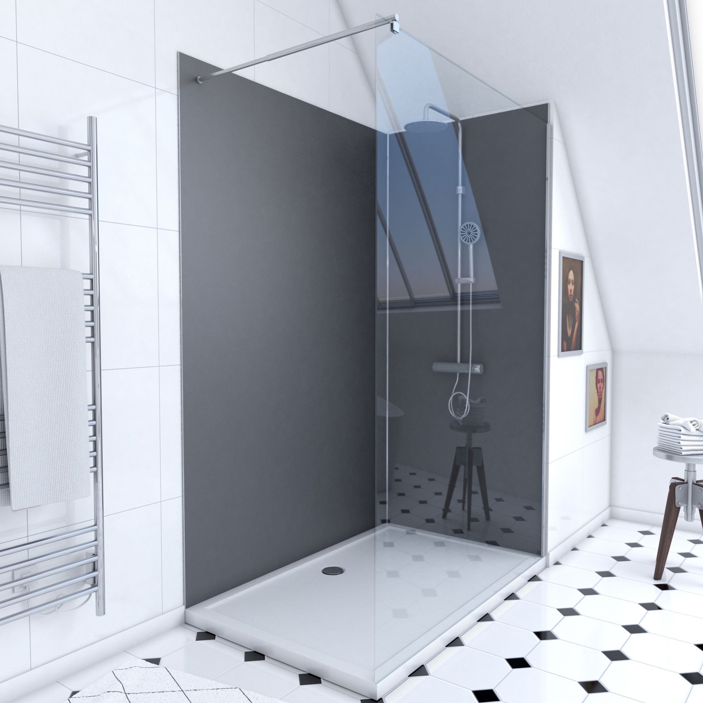 Pack Douche a l'Italienne 90x120 - Kit Panneaux Muraux Gris/Chrome ...