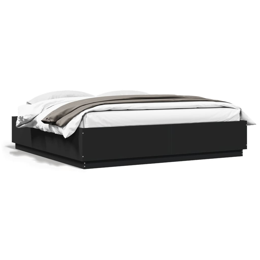 Estructura de cama negra de madera contrachapada 200x200 cm | Leroy Merlin
