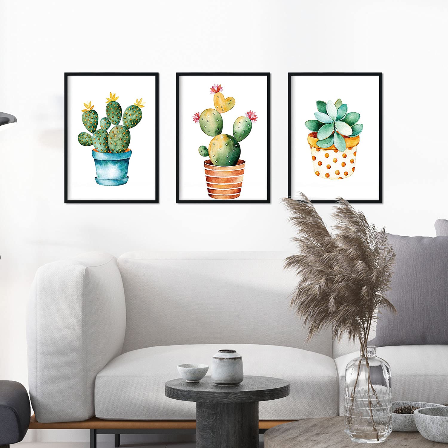 Set 4 Fogli Decorativi Cactus Con Fiori In Acquerello | Plant Foglie E ...